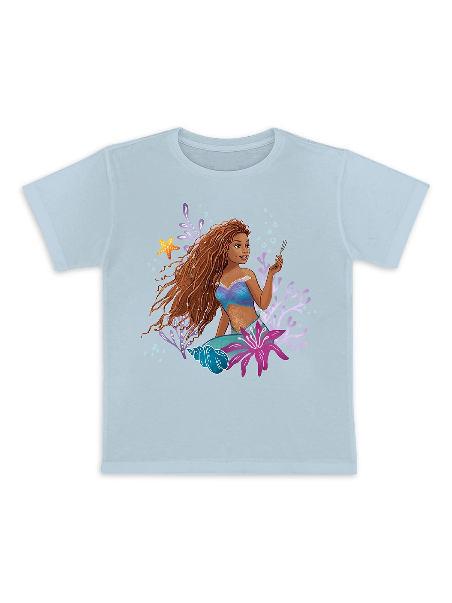 Disney Girls The Little Mermaid Ariel, Crew Neck, Short Sleeve, Graphic ...