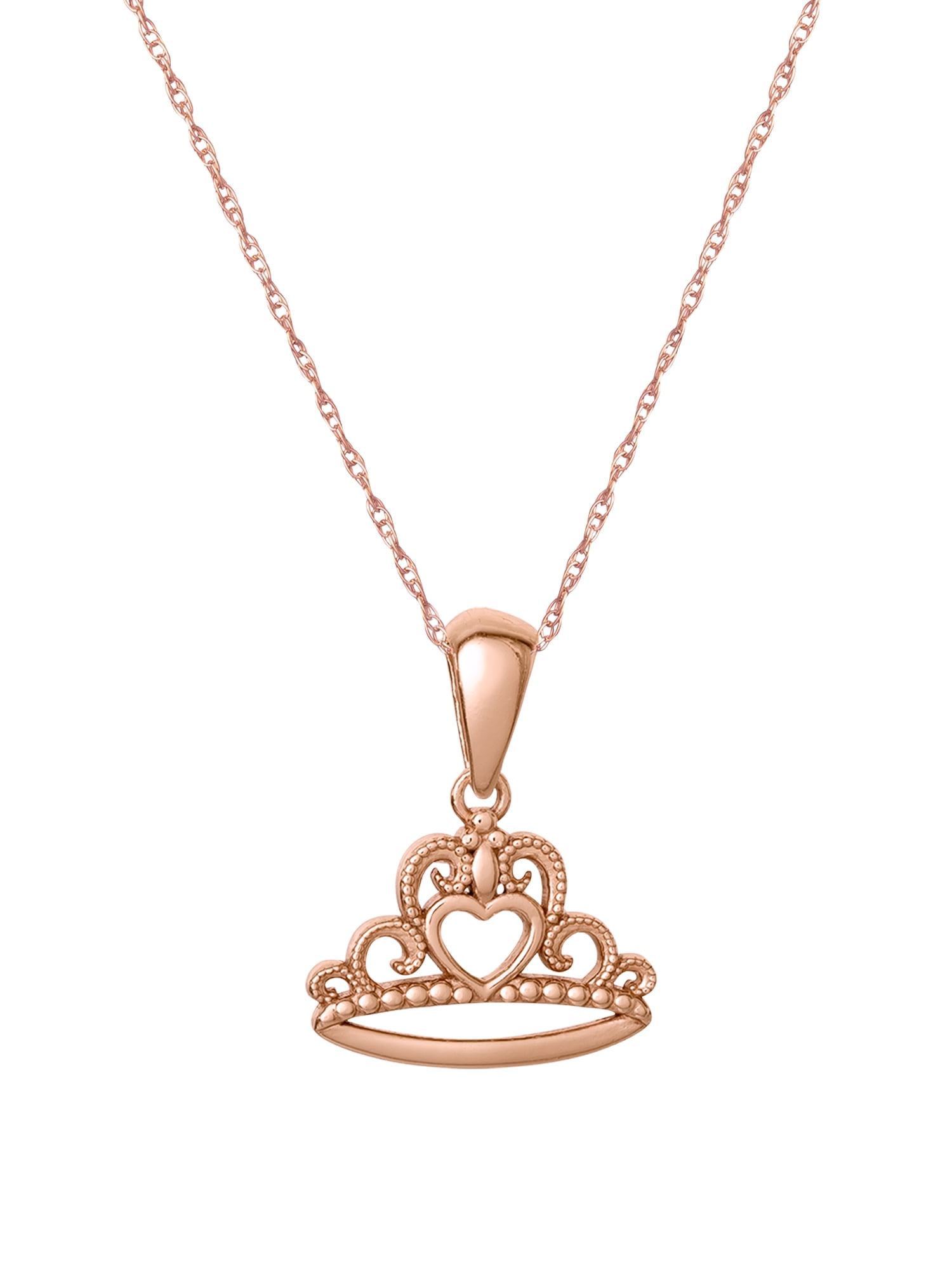 Disney Girls/Tween Sterling Silver 14KT Pink Gold Plated Tiara Pendant ...