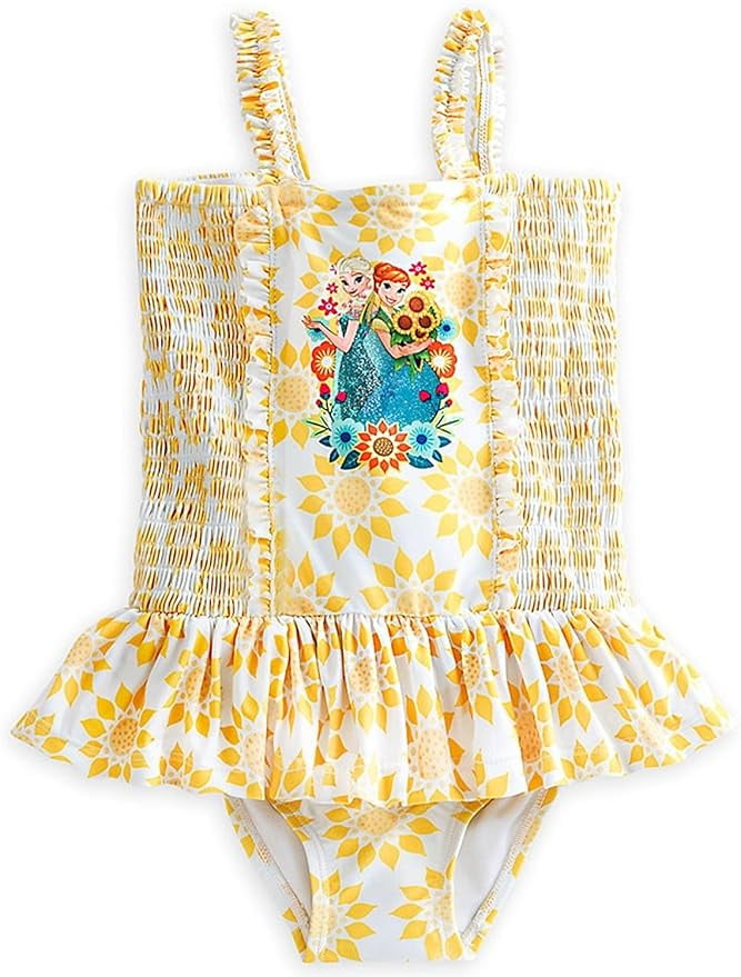 Disney Girls Yellow One Piece Anna and Elsa Swimsuit Size 7/8 - Walmart.com