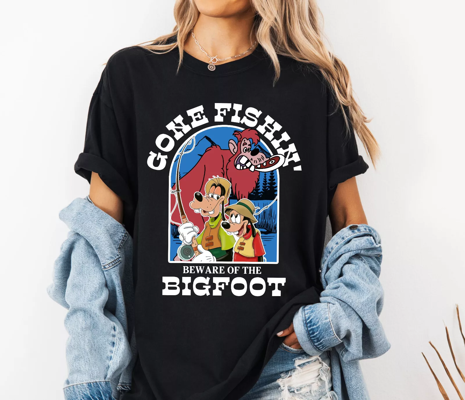 Disney Goofy Max Goof Gone Fishin' Beware Of The Bigfoot Tee Unisex ...