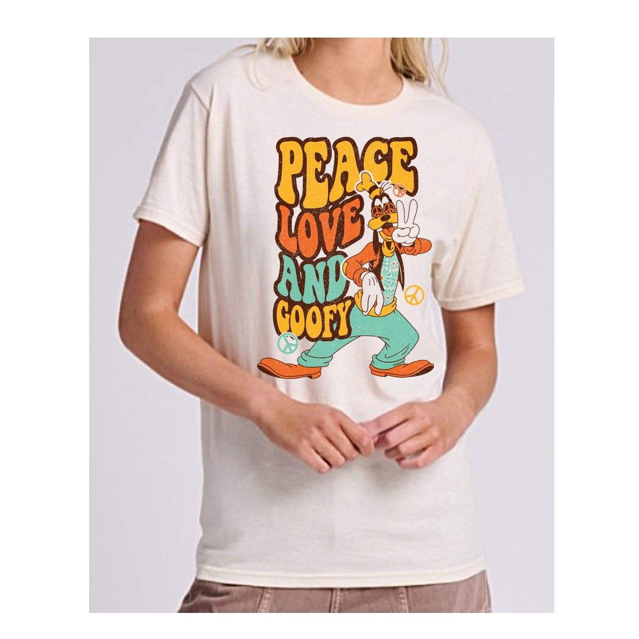Disney Goofy Men's Peace Love & Goof Off-White Tee X-Large - Walmart.com