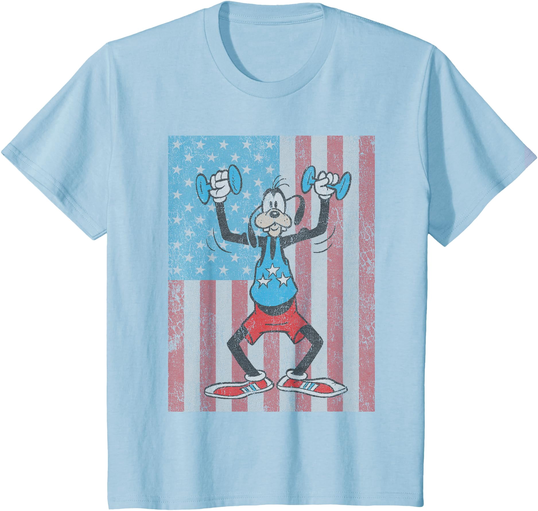 Disney - Goofy Pumping Iron Americana T-Shirt, Light Blue Color, Size 7 ...