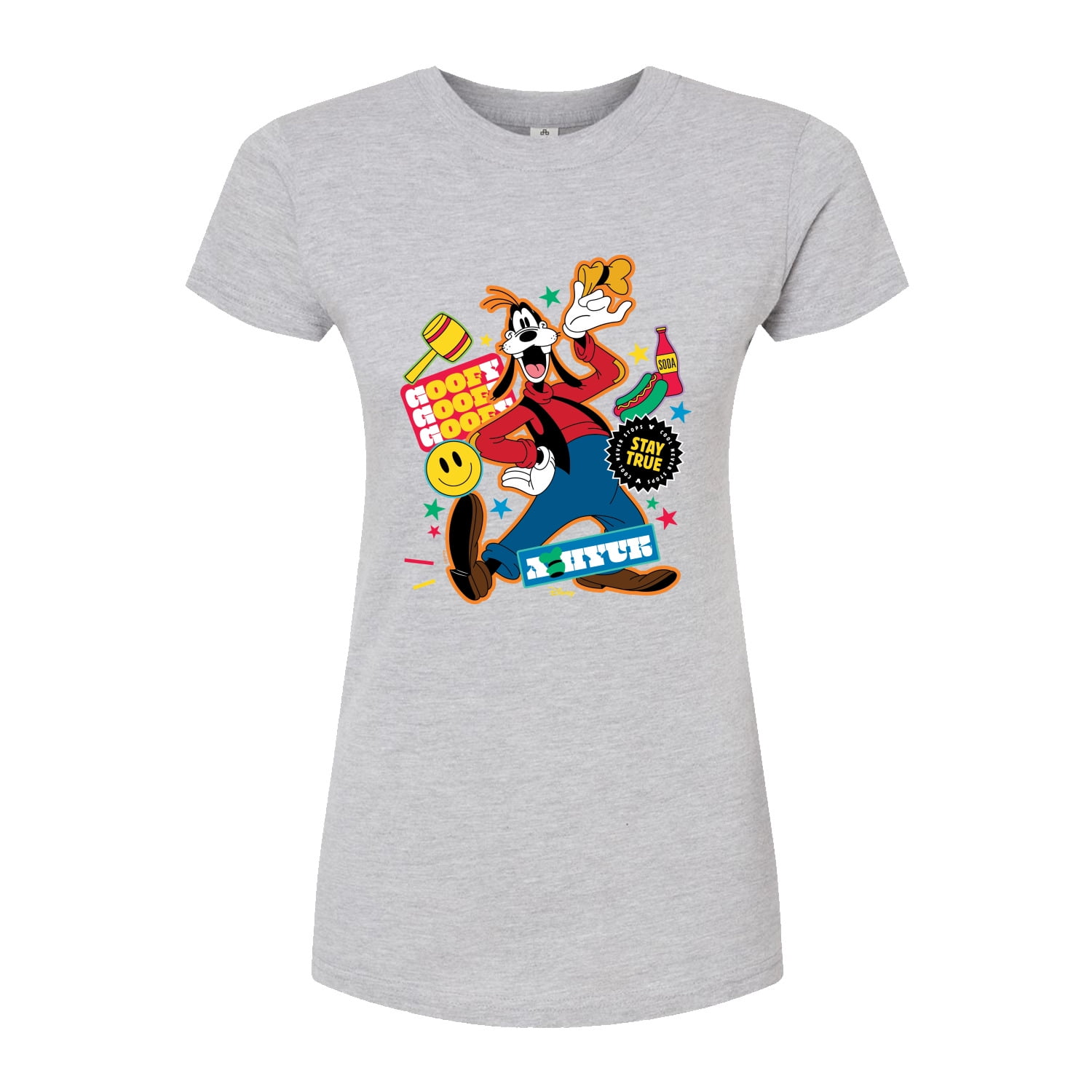 Disney - Goofy Sticker Look - Juniors Fitted Graphic T-Shirt - Walmart.com