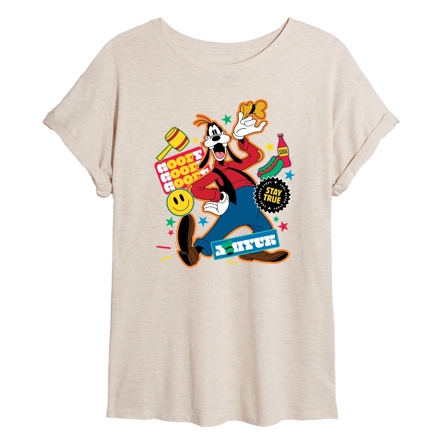 Disney - Goofy Sticker Look - Juniors Ideal Flowy Muscle T-Shirt ...