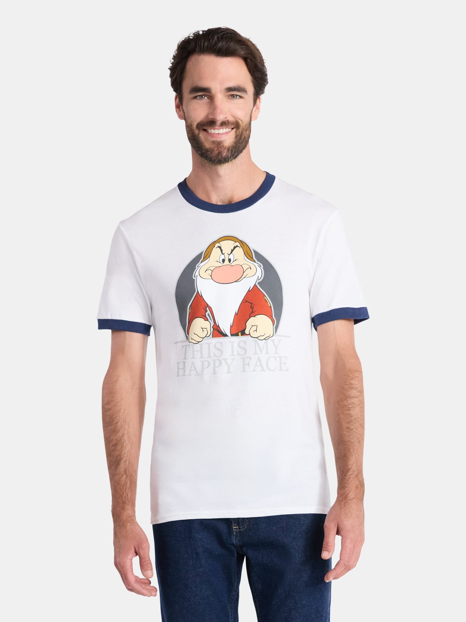 Disney Grumpy Happy Face Ringer Tee Shirt, Blue, Men's Size M - Walmart.com