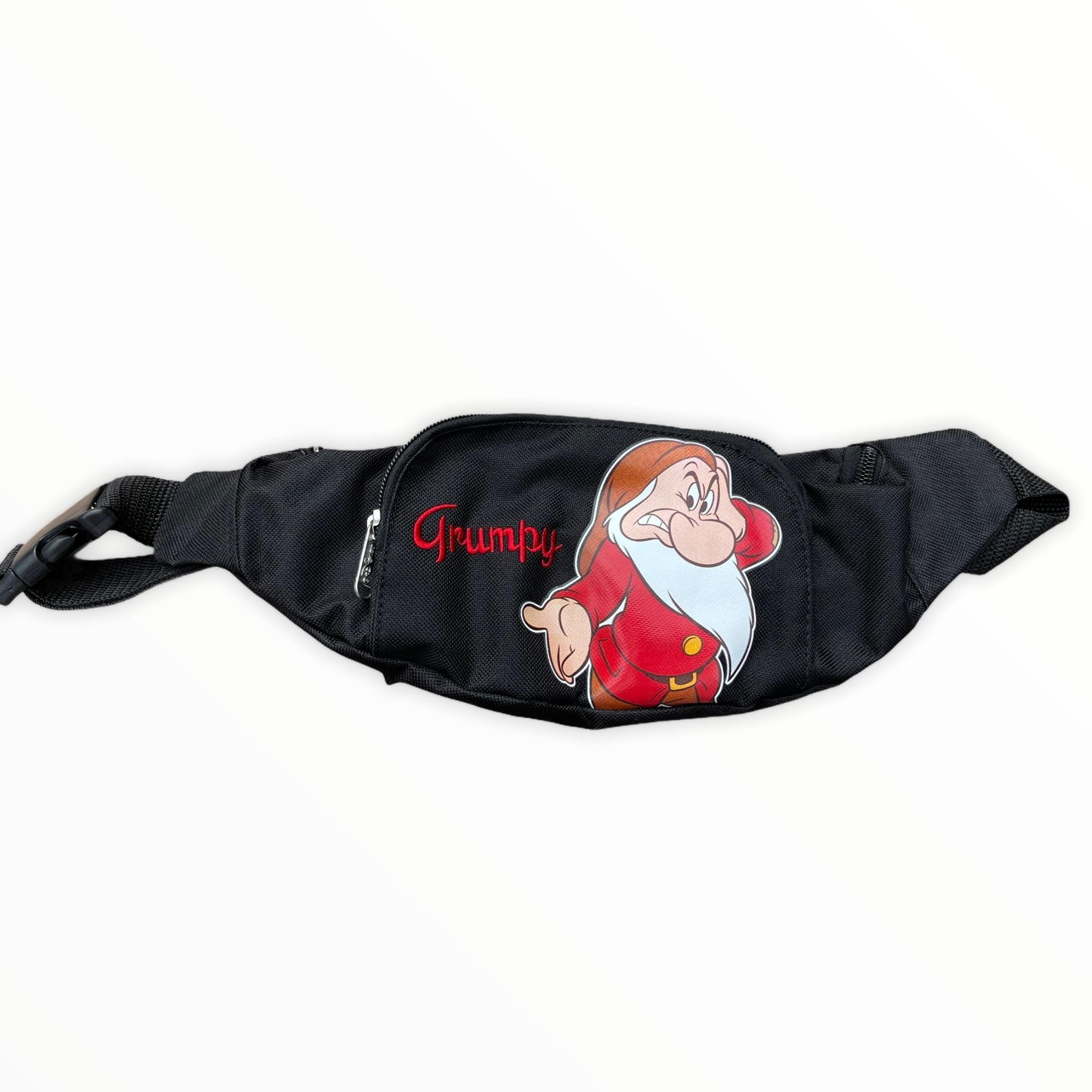 Disney Grumpy Black Canvas Belt Bag, Adjustable Strap, 2 Zipper Pockets ...
