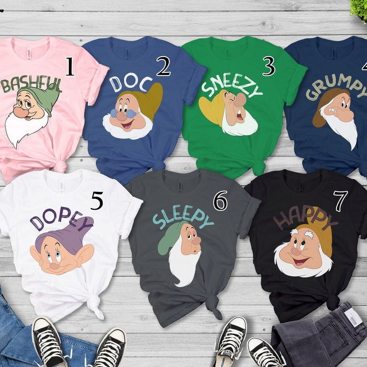 Disney Grumpy Doc Happy Sneezy Sleepy Bashful Dopey Face T-Shirt, Snow ...