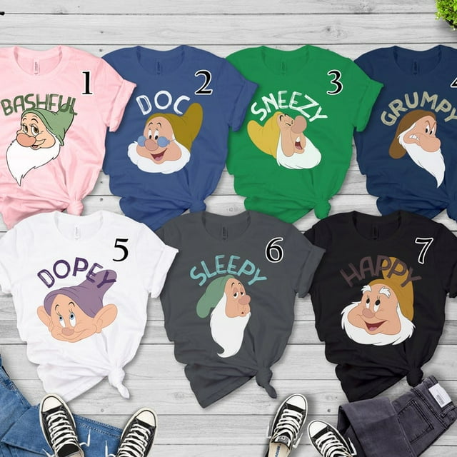 Disney Grumpy Doc Happy Sneezy Sleepy Bashful Dopey Face T-Shirt, Snow ...