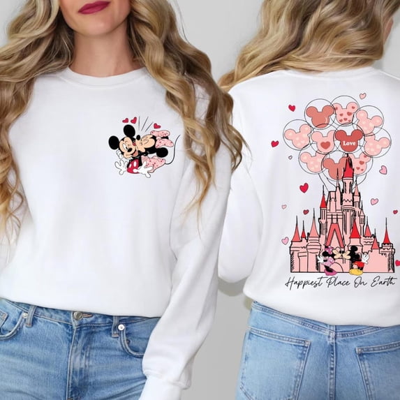 Disney Happiest Place On Earth Mickey Minnie 2 Sides Kiss Sweatshirt ...
