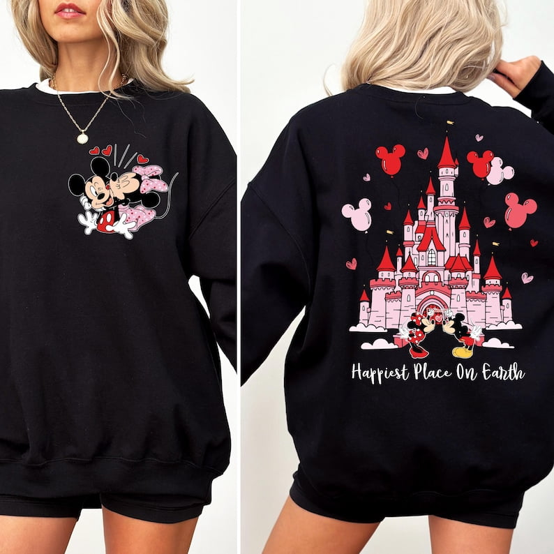 Disney Happiest Place On Earth Mickey Minnie Valentine Kiss Sweatshirt ...