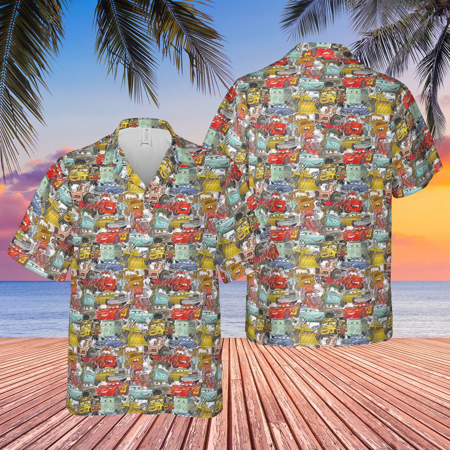 Disney Hawaiian Shirt Summer Beach Pixar Cars Sketched Disney Aloha ...