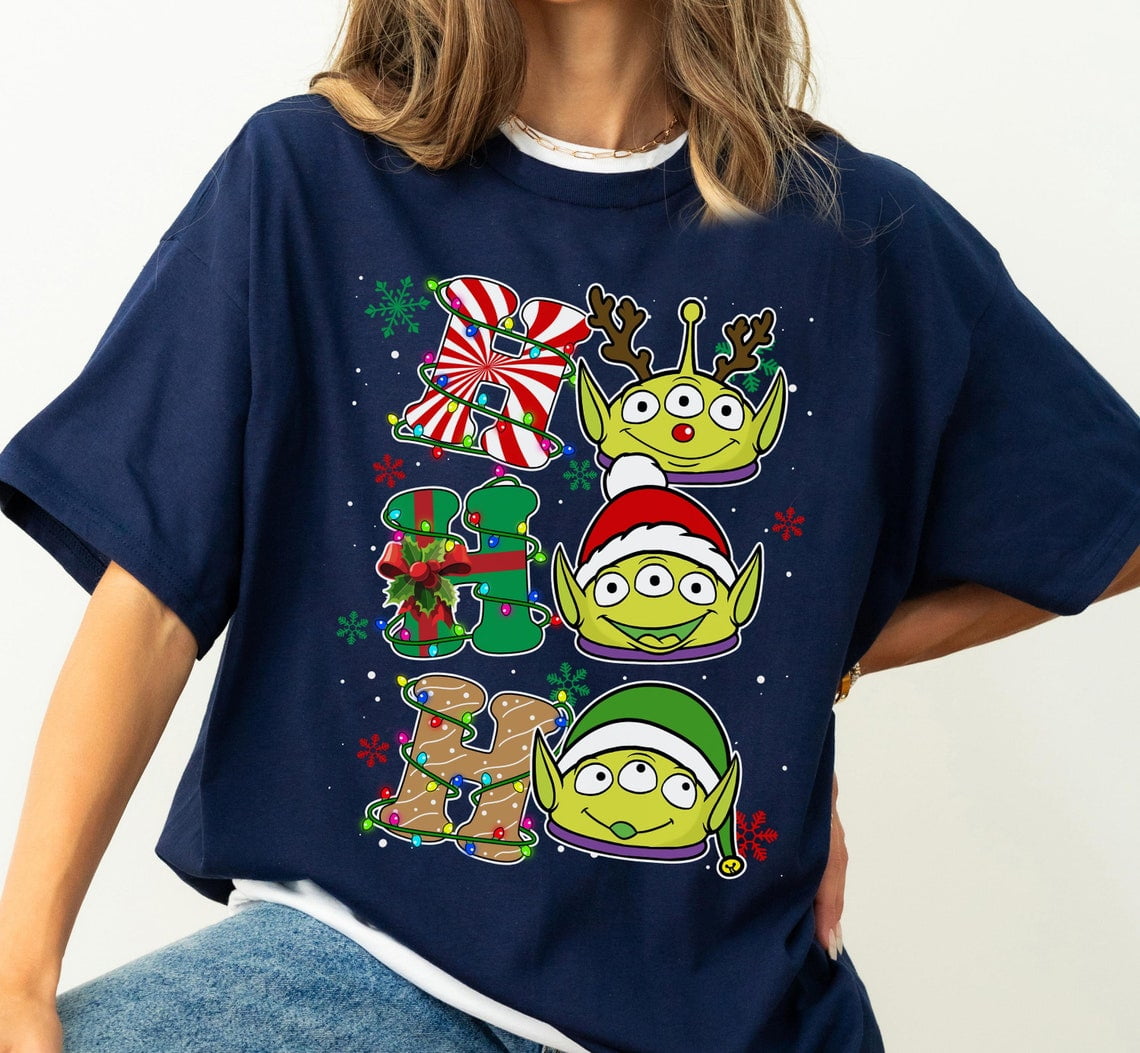 Disney Ho Ho Ho Aliens Christmas Lights Shirt, Santa Reindeer Aliens ...