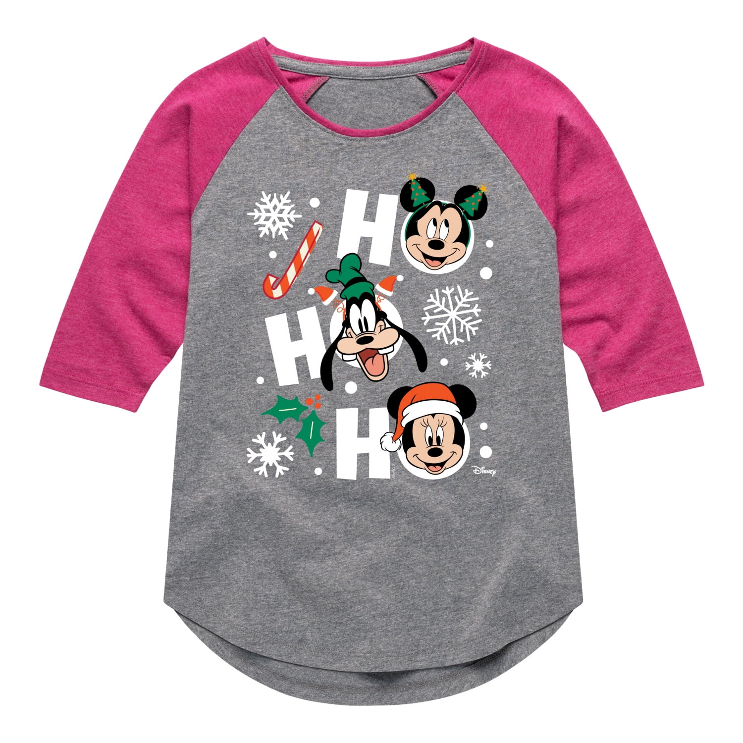 Disney - Ho Ho Ho Characters - Toddler & Youth Girls Raglan Graphic T ...