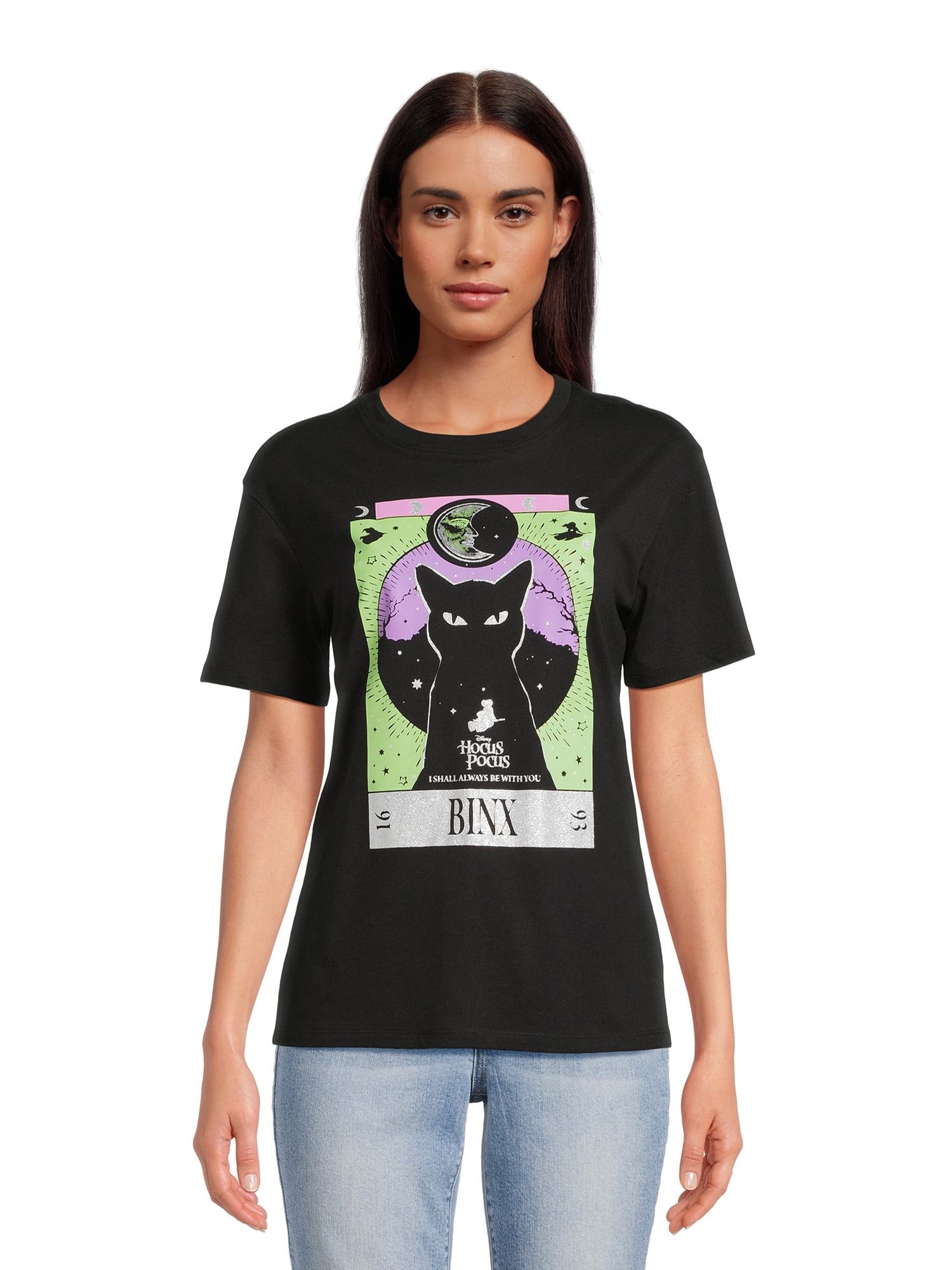 License Disney Hocus Pocus Juniors' Boyfriend Tee with Binx Cat Graphic ...