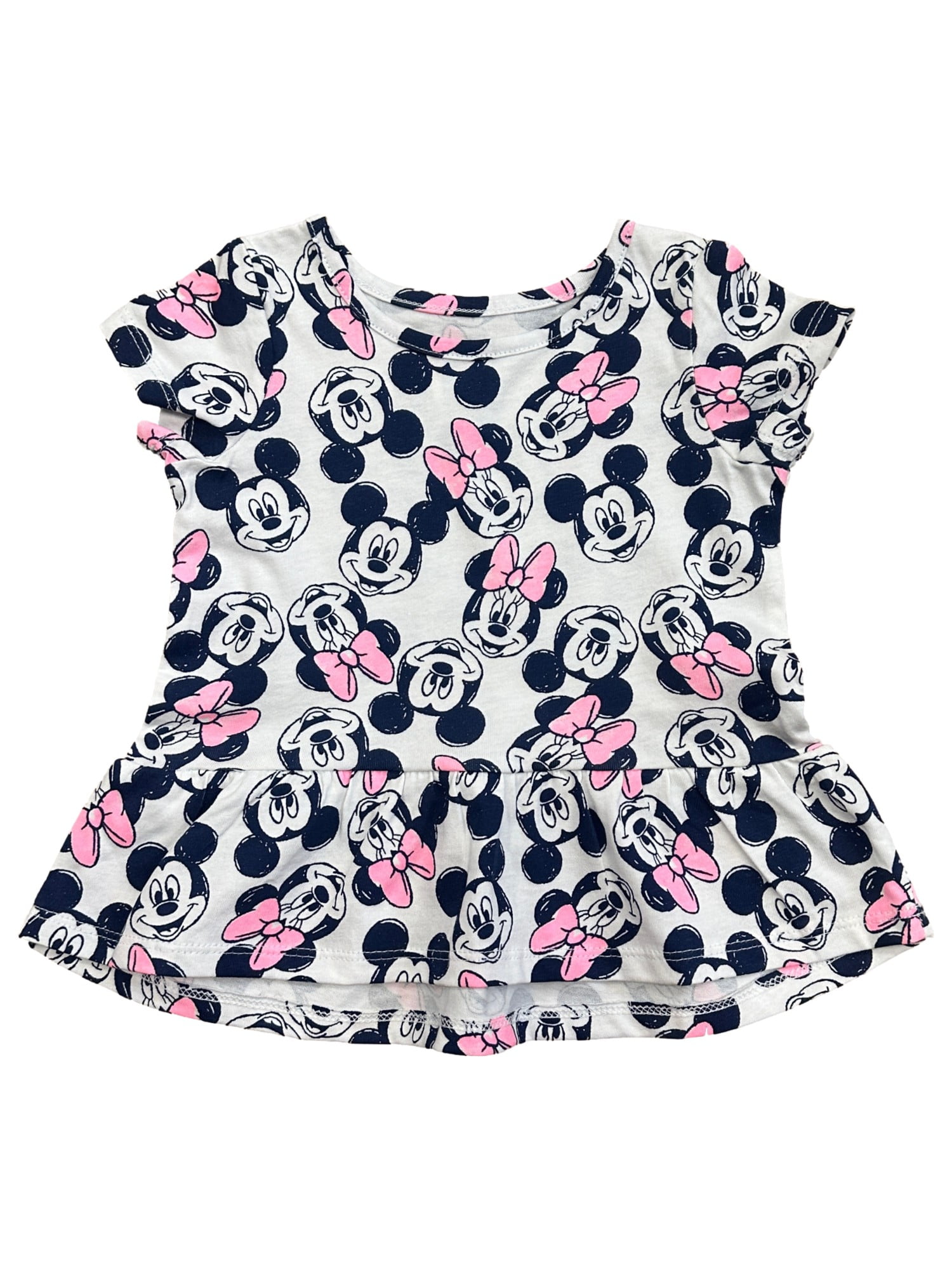 Disney Infant Baby Girls White Pink Minnie & Mickie Mouse Peplum Top ...
