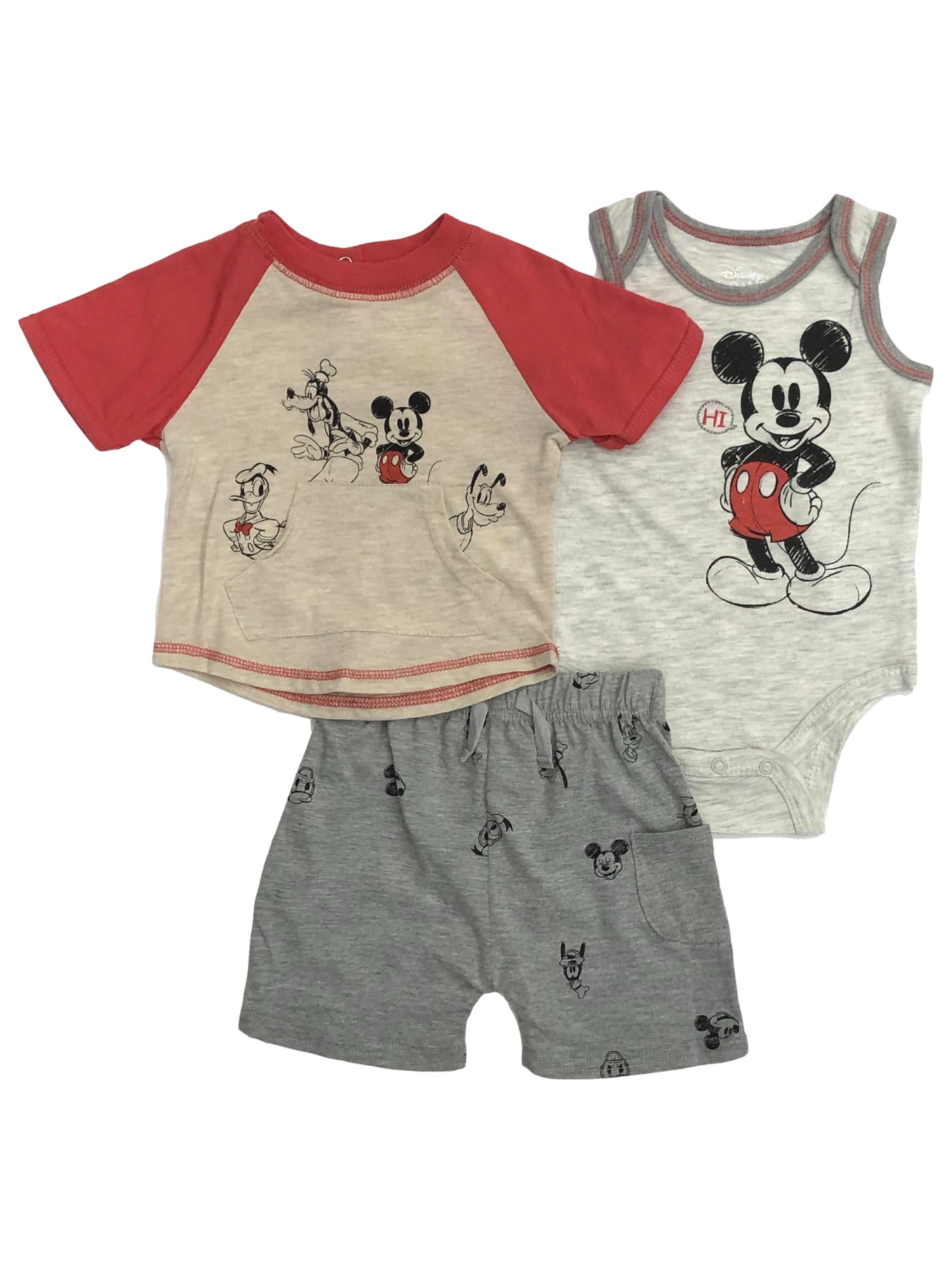Disney Infant Boys 3pc Mickey Mouse Baby Outfit Bodysuit Tee & Shorts ...