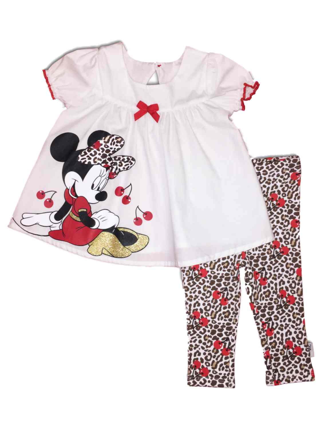 Disney Infant Girls Minnie Mouse Baby Outfit Cherry Shirt & Leopard ...