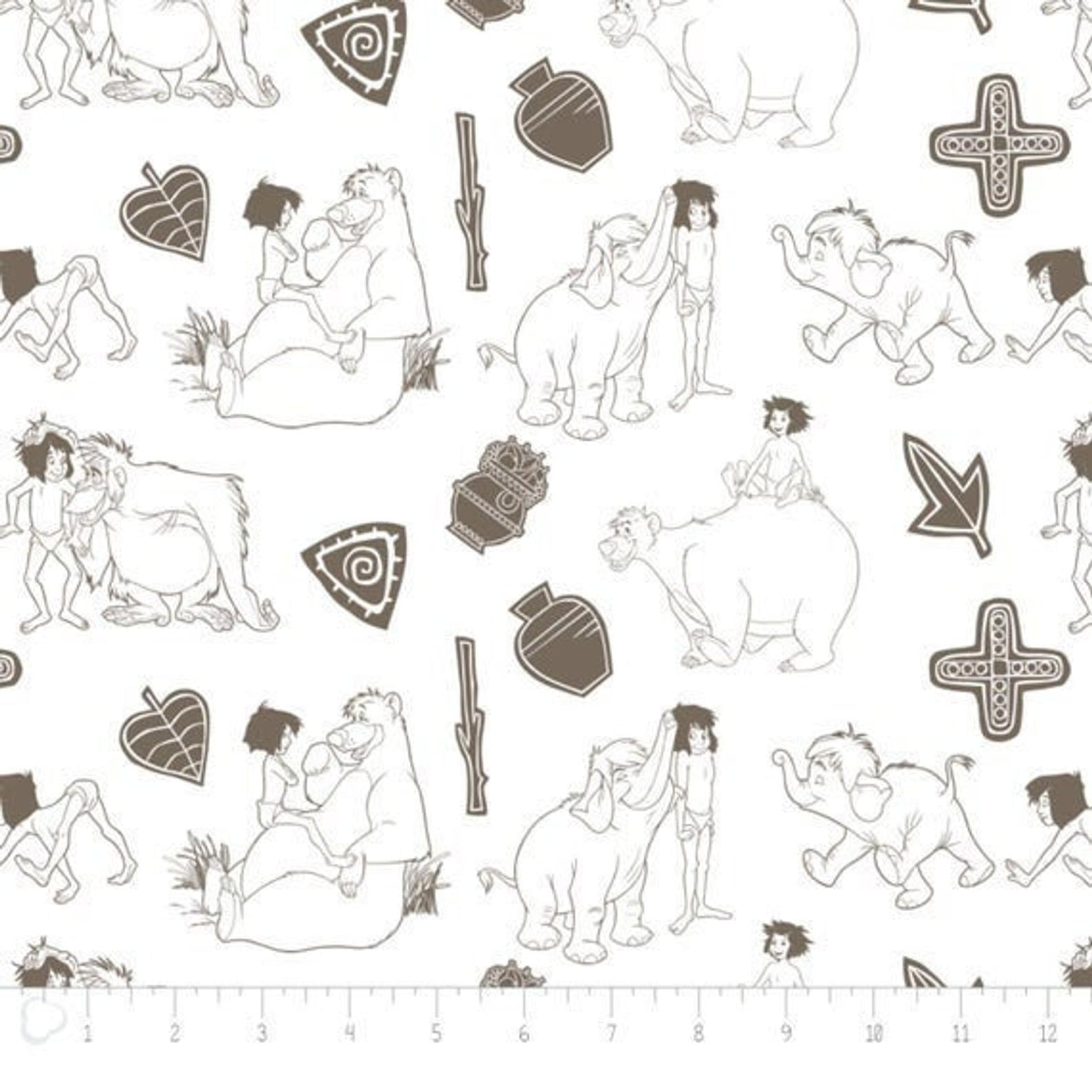 Disney Jungle Book Line Art in White Fabric Sold by The Yard - Walmart.com