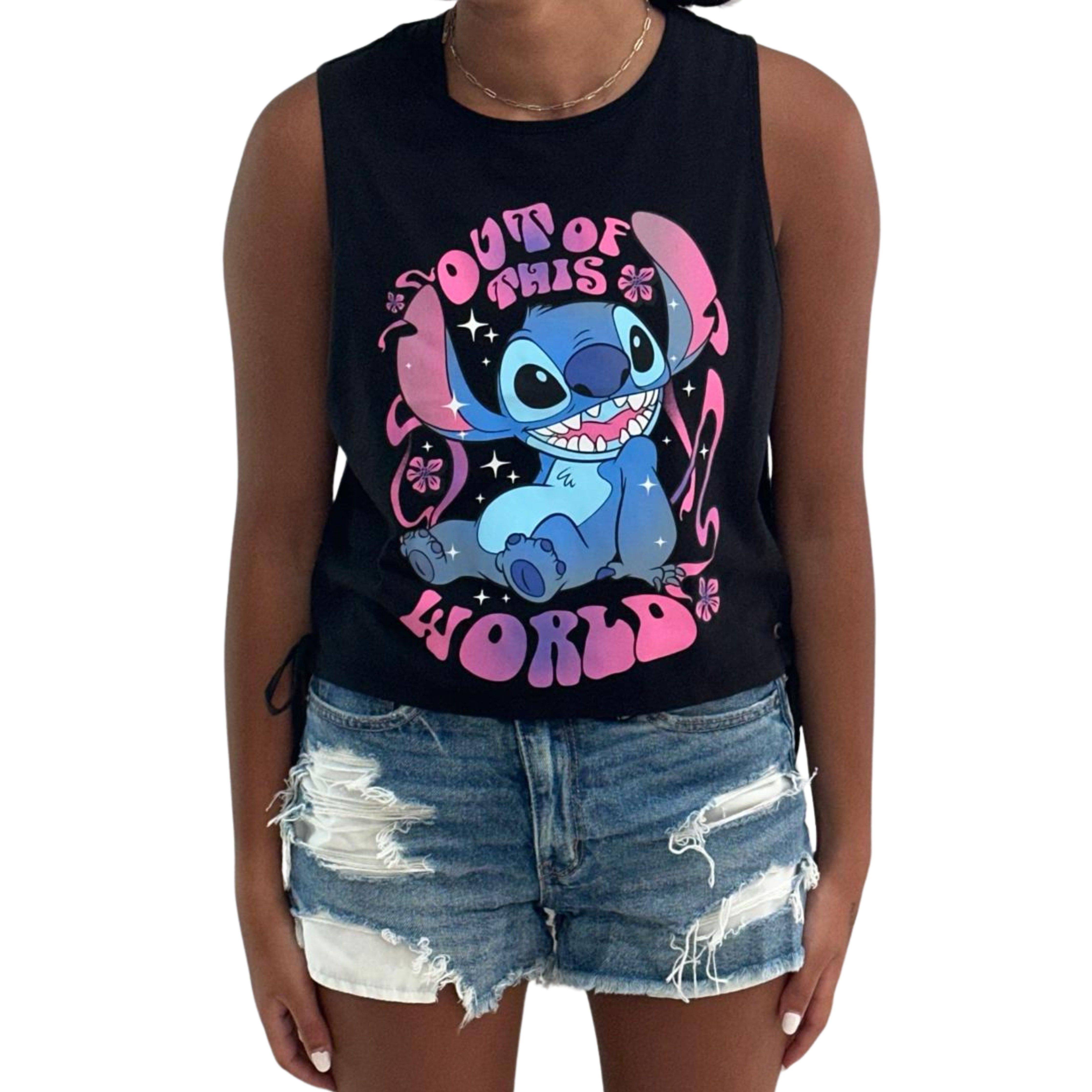 Disney Junior Girls Lilo and Stitch Crop Top Tank T-Shirt with Side Tie ...