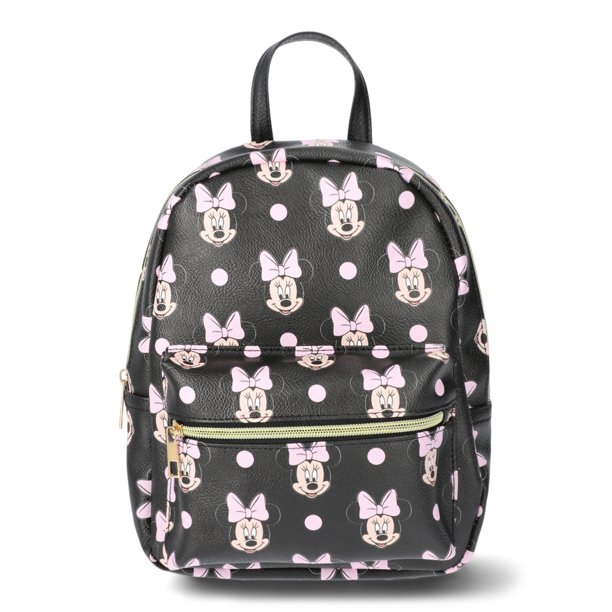 Disney Kids Minnie Mouse Allover Print PU Mini Backpack, Black ...