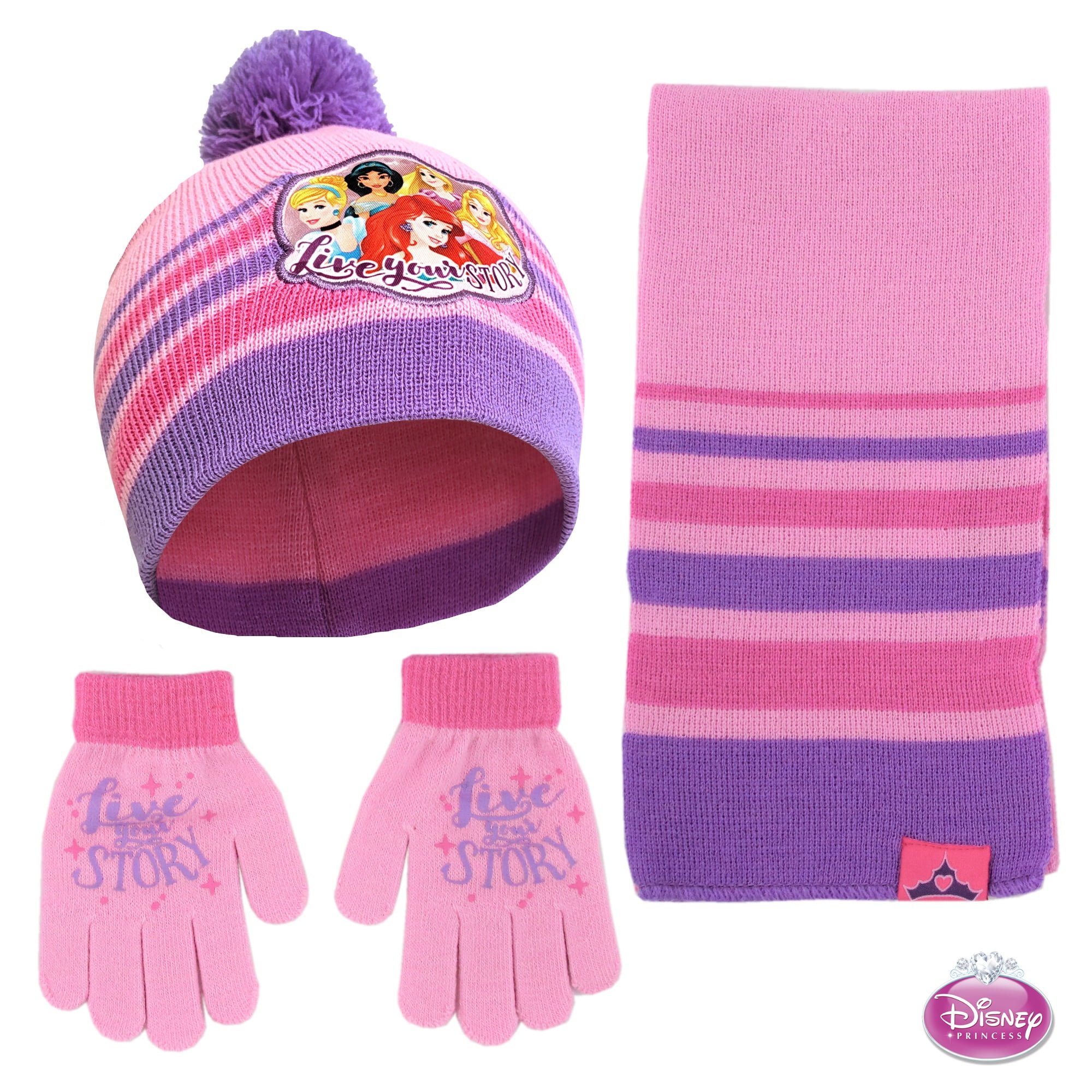 Disney Girls‚Äô Winter Set: Hat, Gloves and Scarf, Princess Beanie for ...