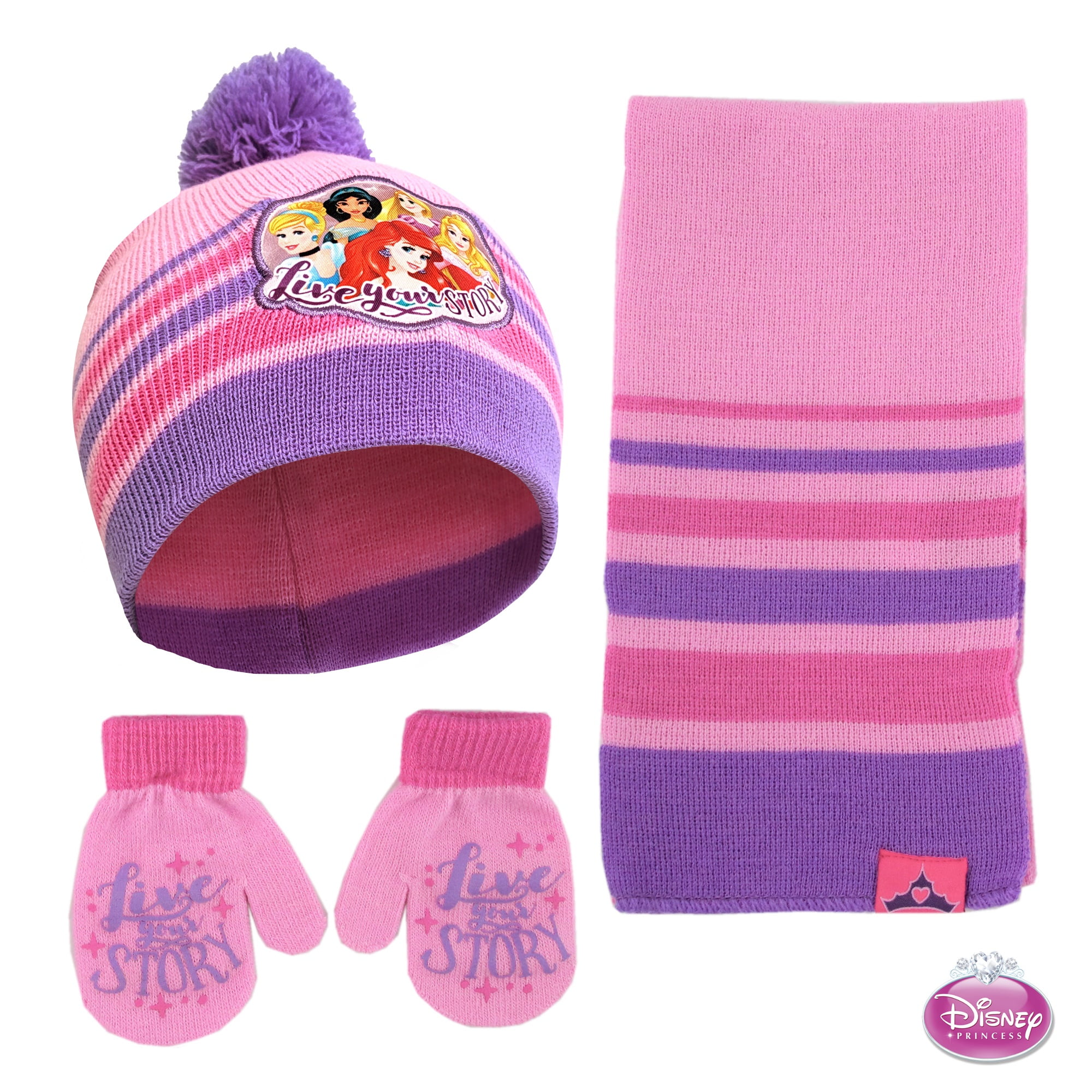 Disney Toddler Snow Set: Winter Hat, Mittens, Scarf, Princess Beanie ...