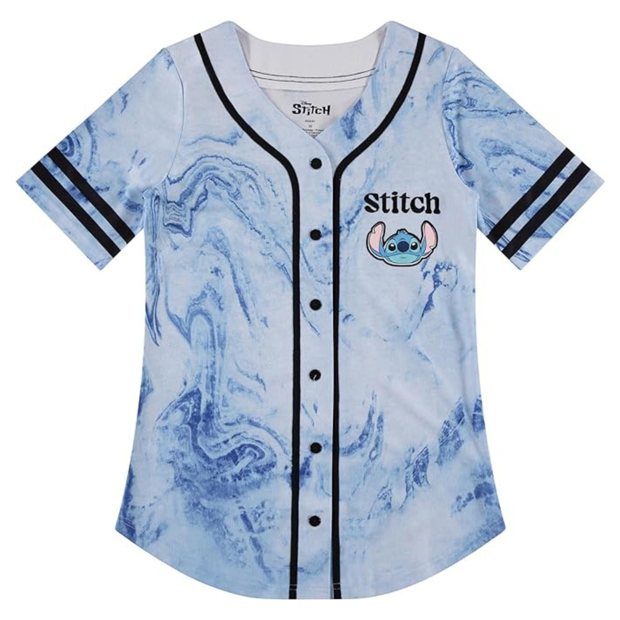 Disney Ladies Lilo and Stitch Baseball Jersey, Graphic Stitch Baseball Shirt White Black- XL ...