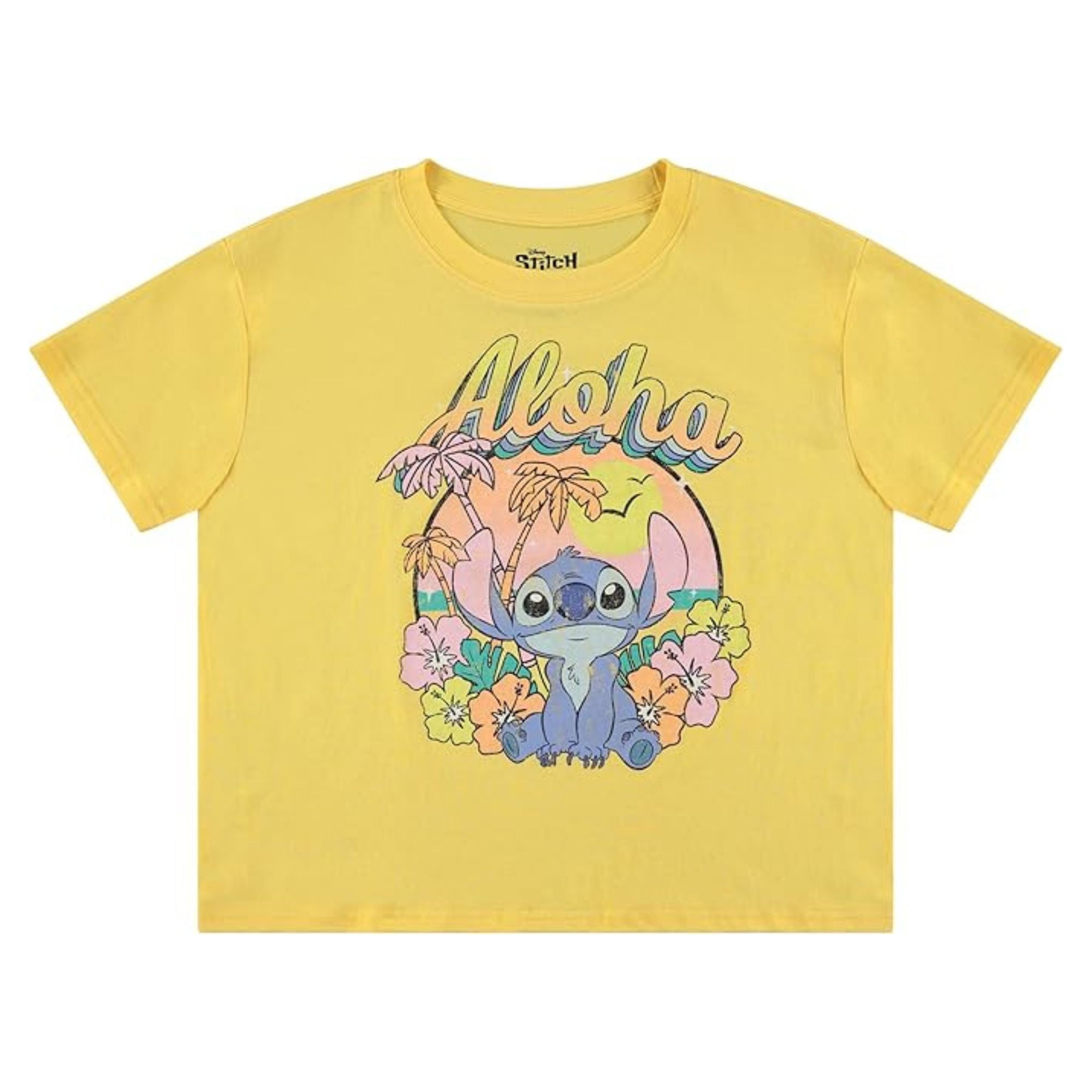 Disney Women's Lilo and Stitch T-Shirt, Graphic Print Aloha Stitch Crop ...