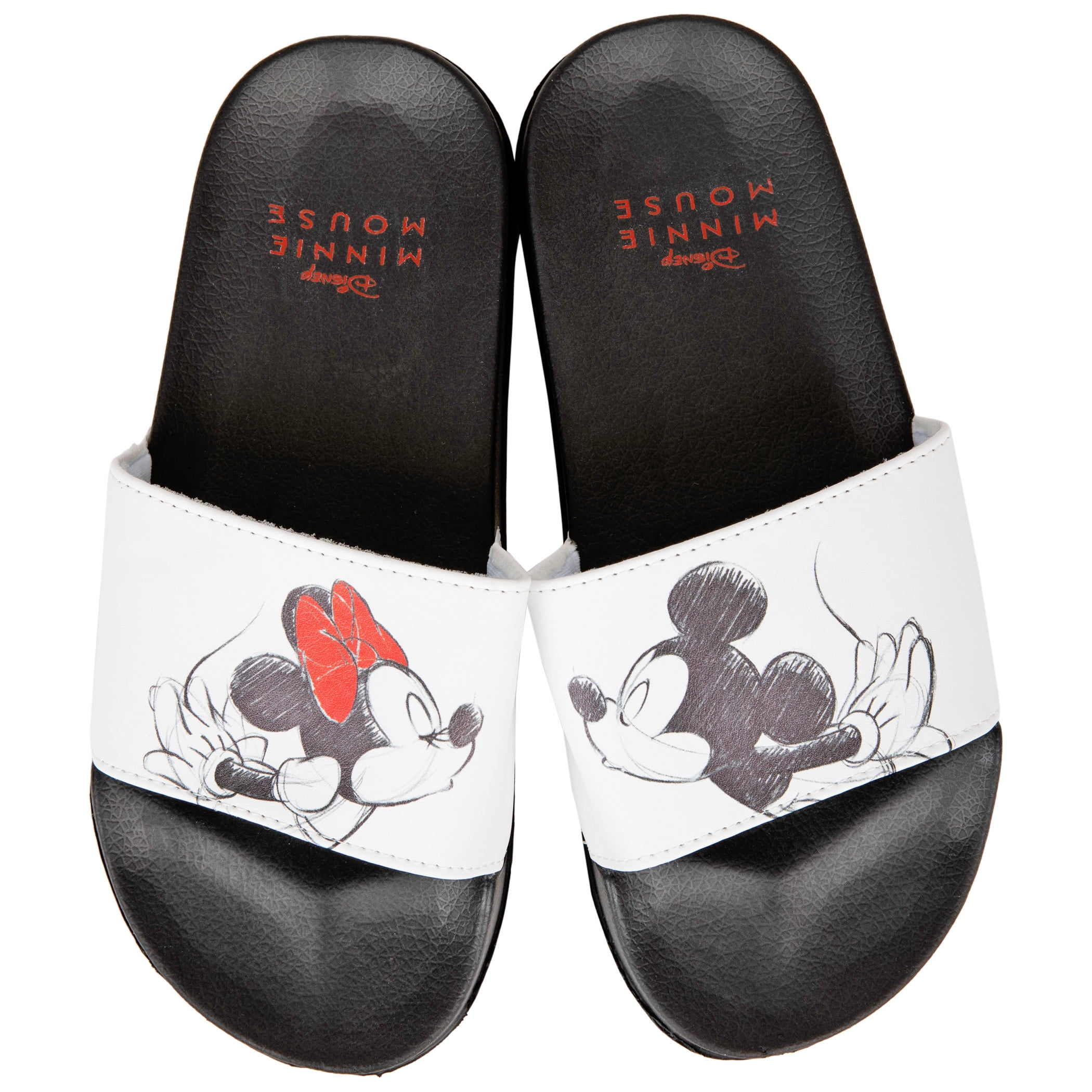Disney Ladies Mickey & Minnie Mouse Slides - Classic White Slip On ...
