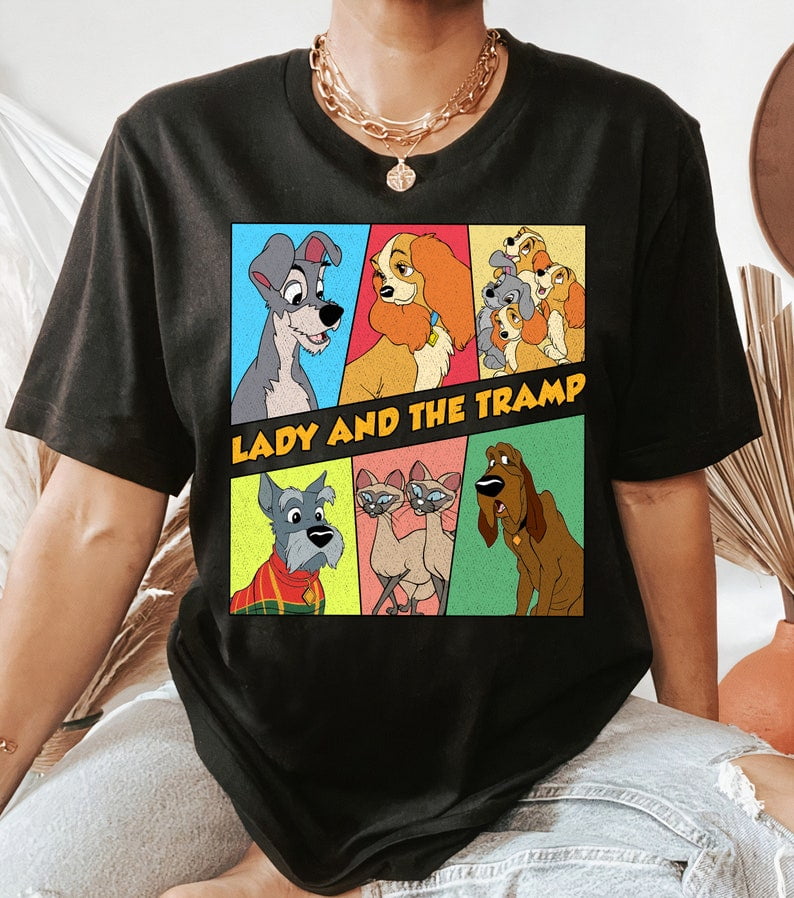 Disney Lady and The Tramp Retro 90s Group Characters T-Shirt, Jock ...