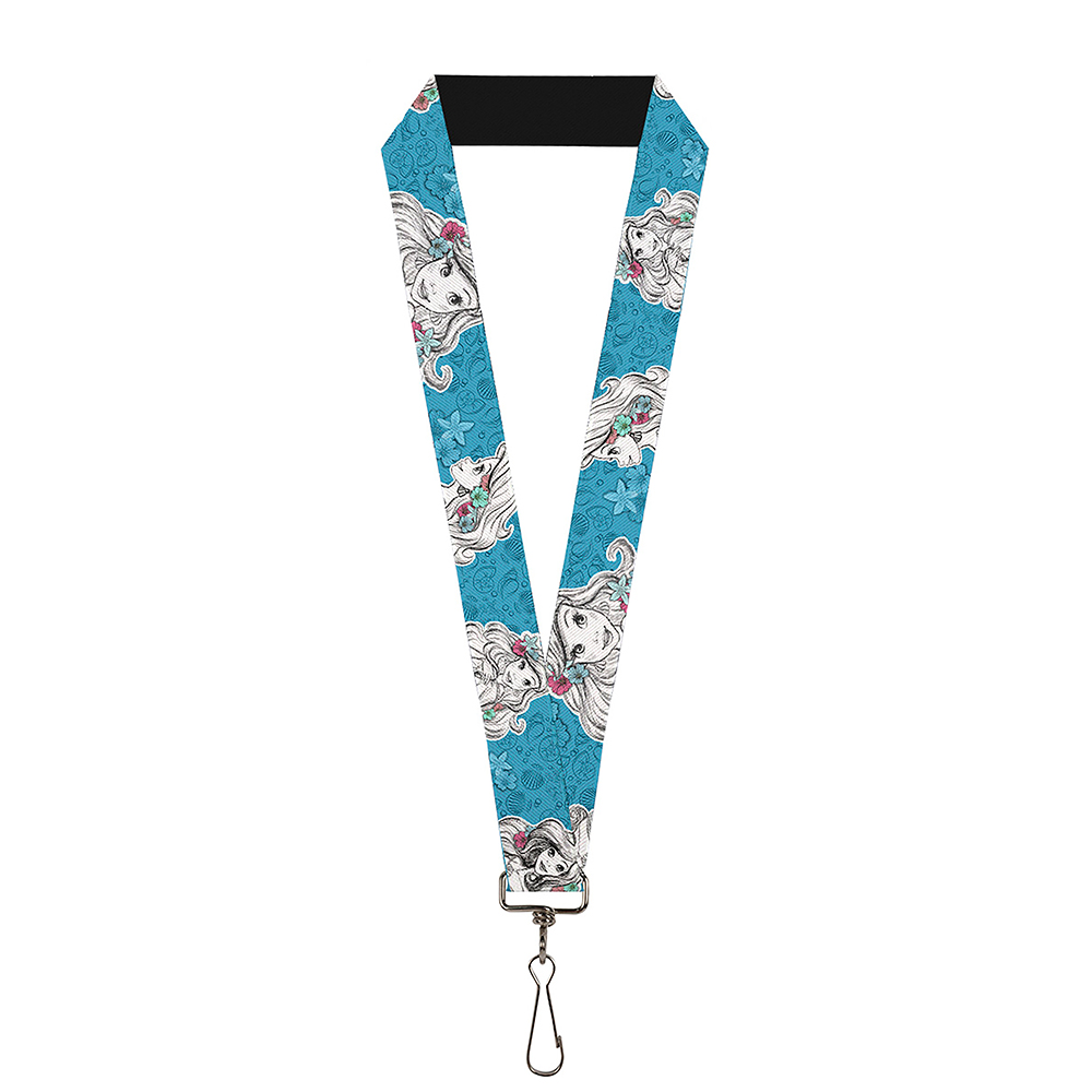 Disney Lanyard, Ariel Poses Shells Sketch Blue White, Elastic - Walmart.com