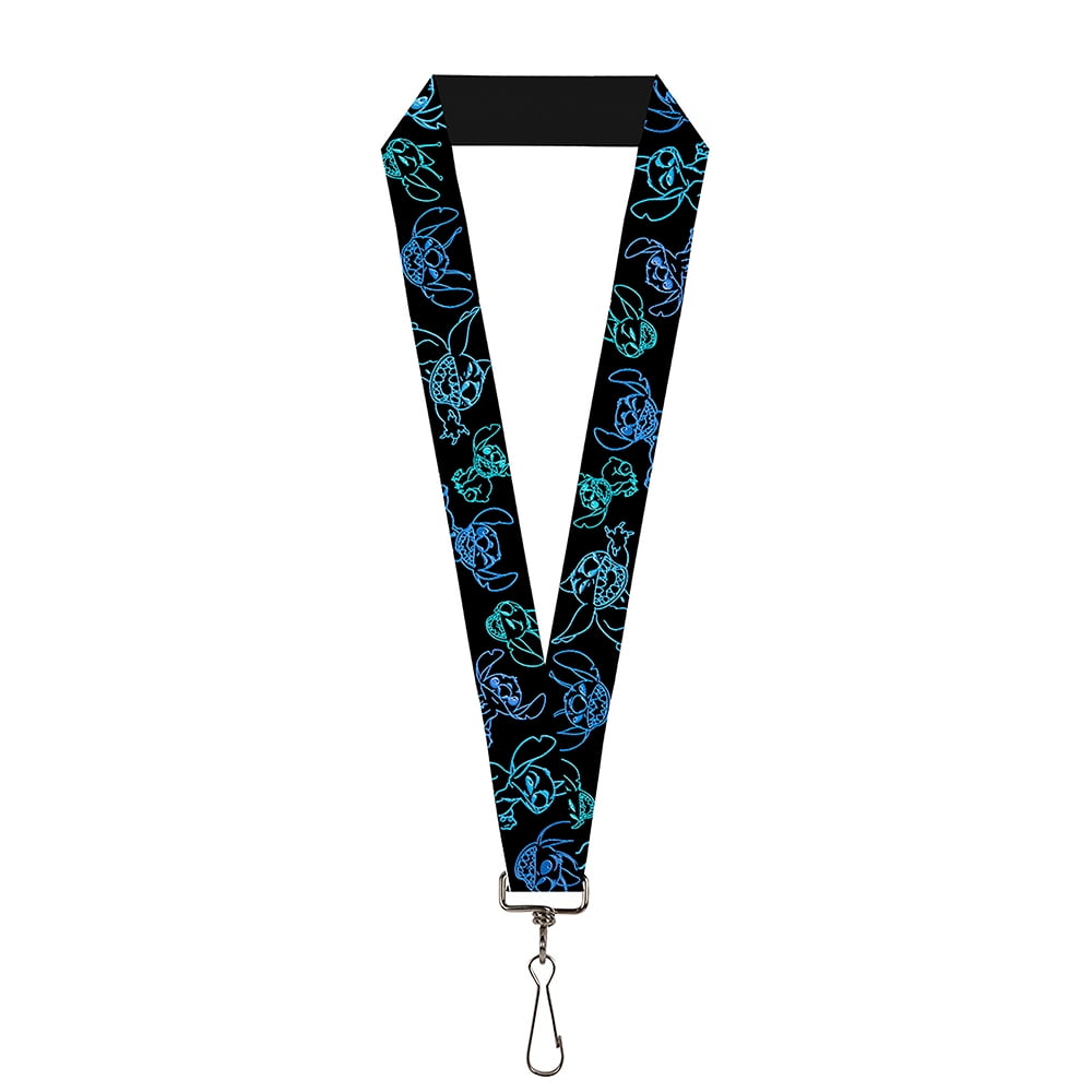 Disney Lanyard, Electric Stitch Poses Black Neon Blue, Elastic ...