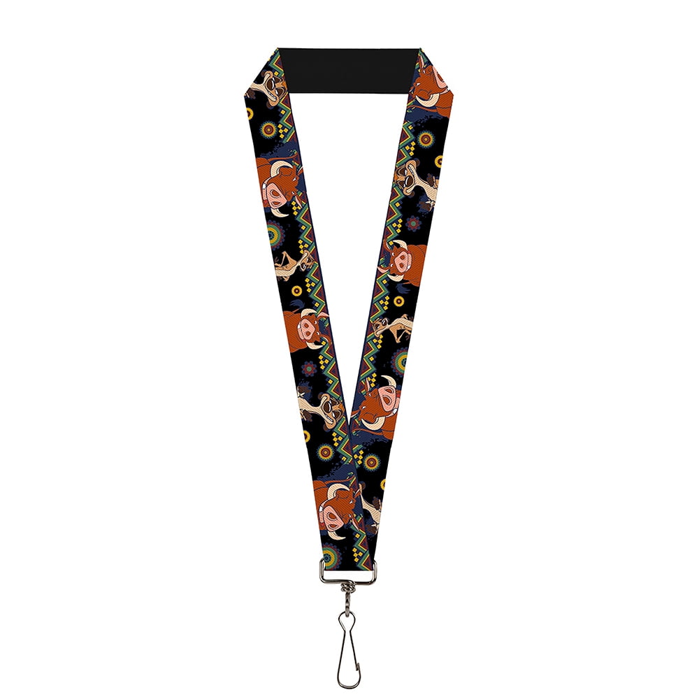 Disney Lanyard, Timon Pumba Poses Aboriginal Black Multi Color, Elastic ...
