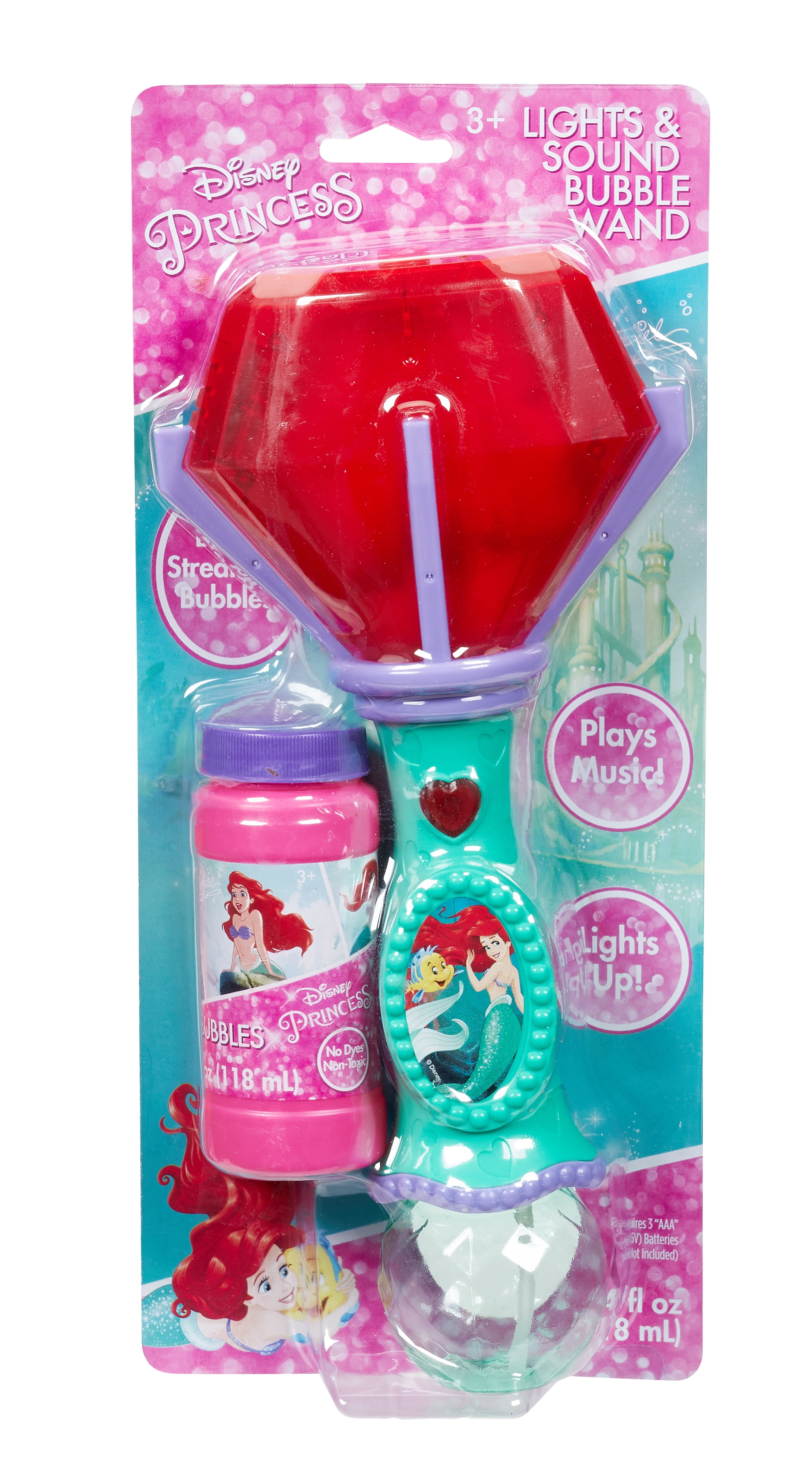 Disney Lights Up Bubble Wand Ariel with 4 fl oz Premium Bubble Solution ...