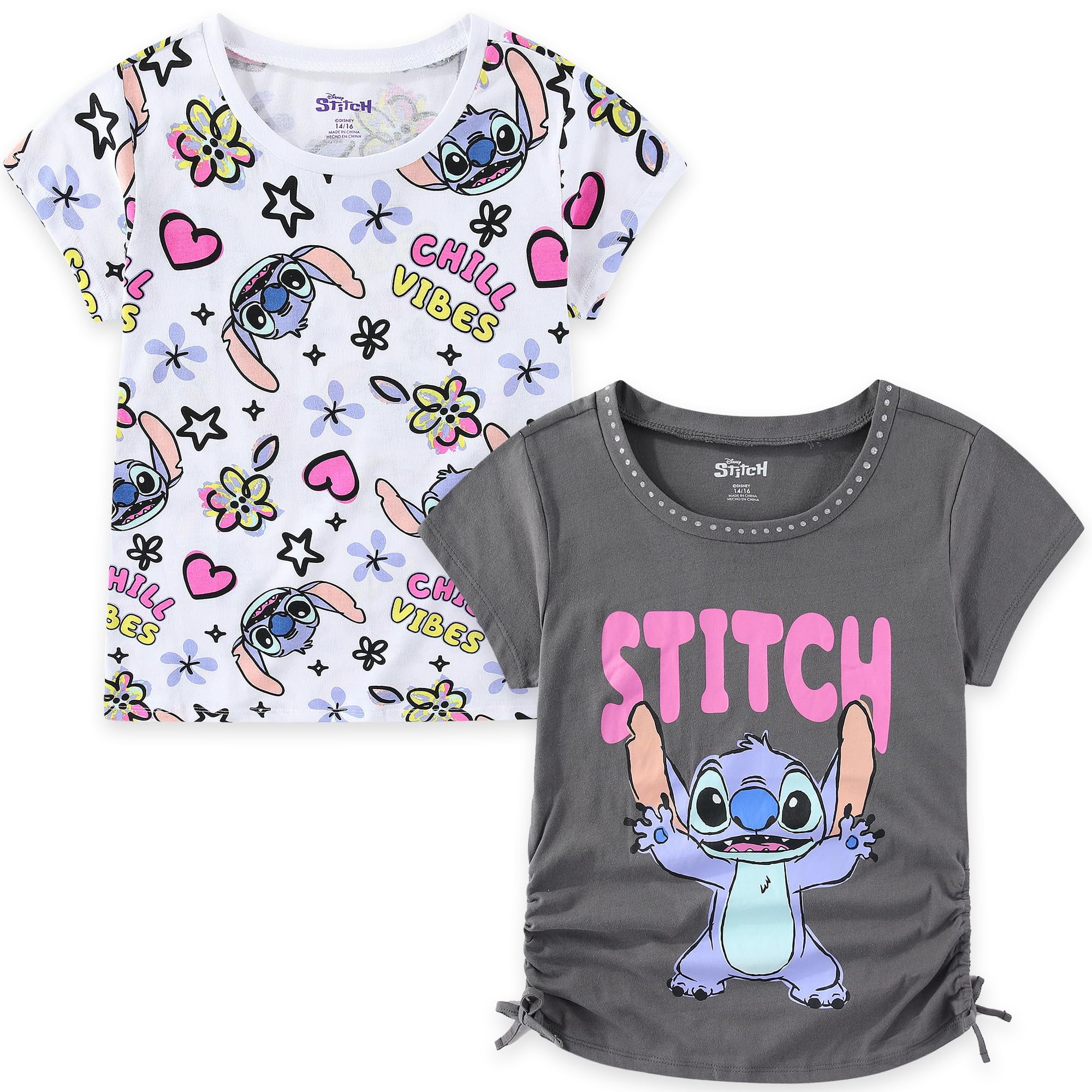 Disney Lilo & Stitch 2 Pack Short Sleeve T-Shirt (Girls), Sizes 8-16 ...