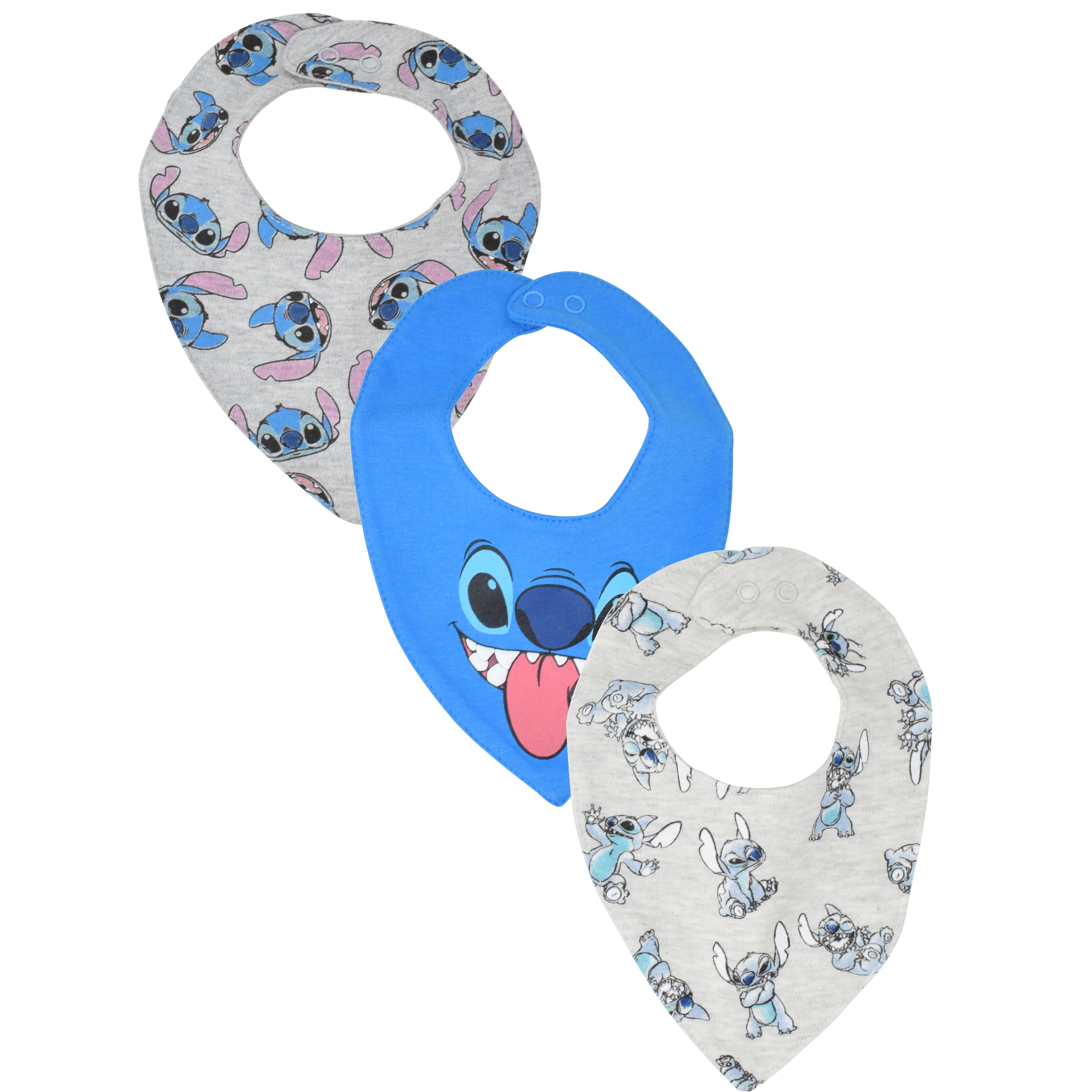 Disney Lilo & Stitch Newborn Boys 3 Pack Bibs in Blue, Heather Grey ...