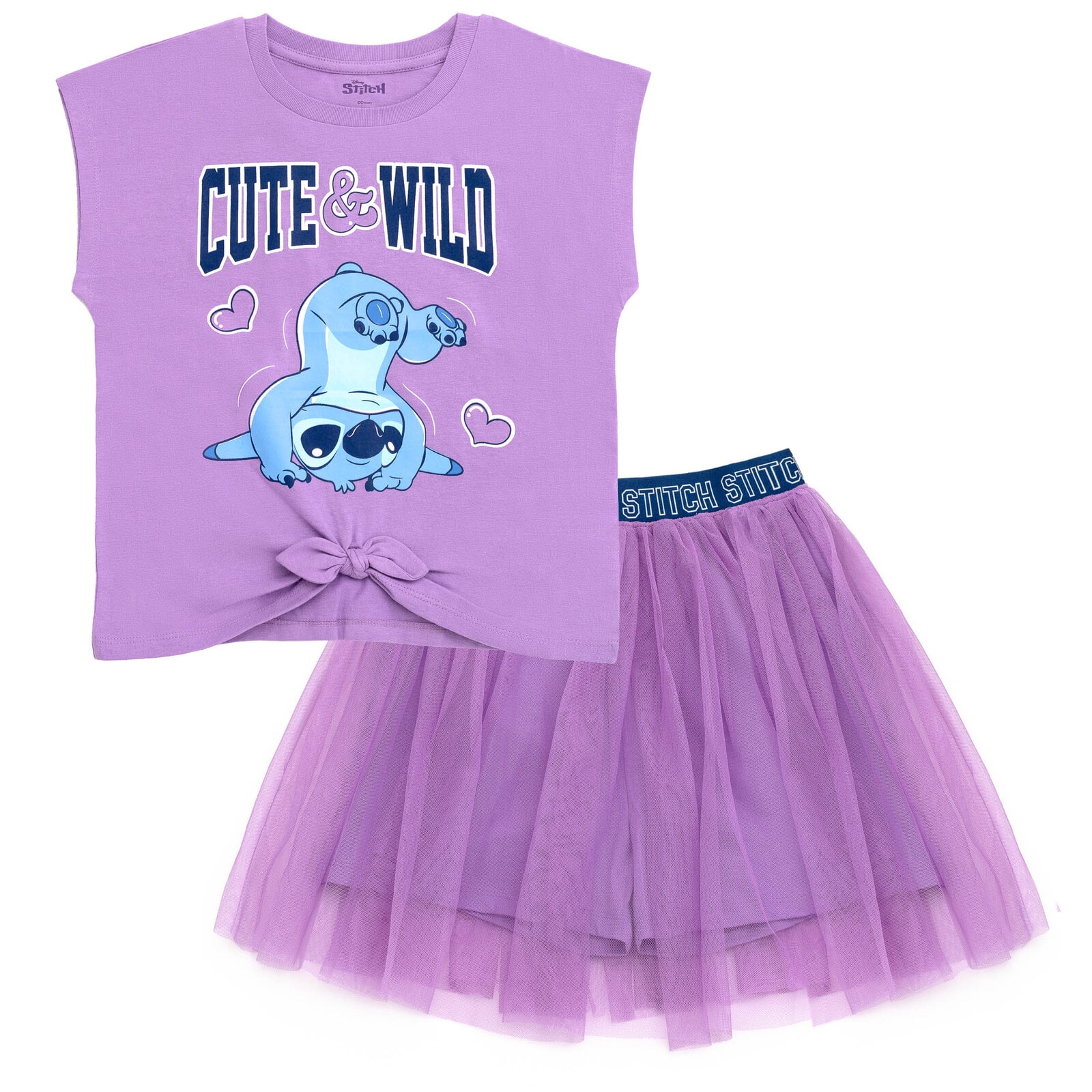 Disney Lilo & Stitch Boxy Drop Shoulder T-Shirt and Mesh Tulle Skort ...