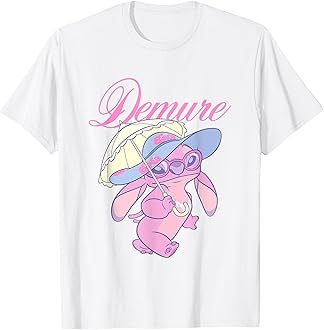 Disney Lilo & Stitch Cute Fancy Angel Demure Big Chest Logo T-Shirt ...