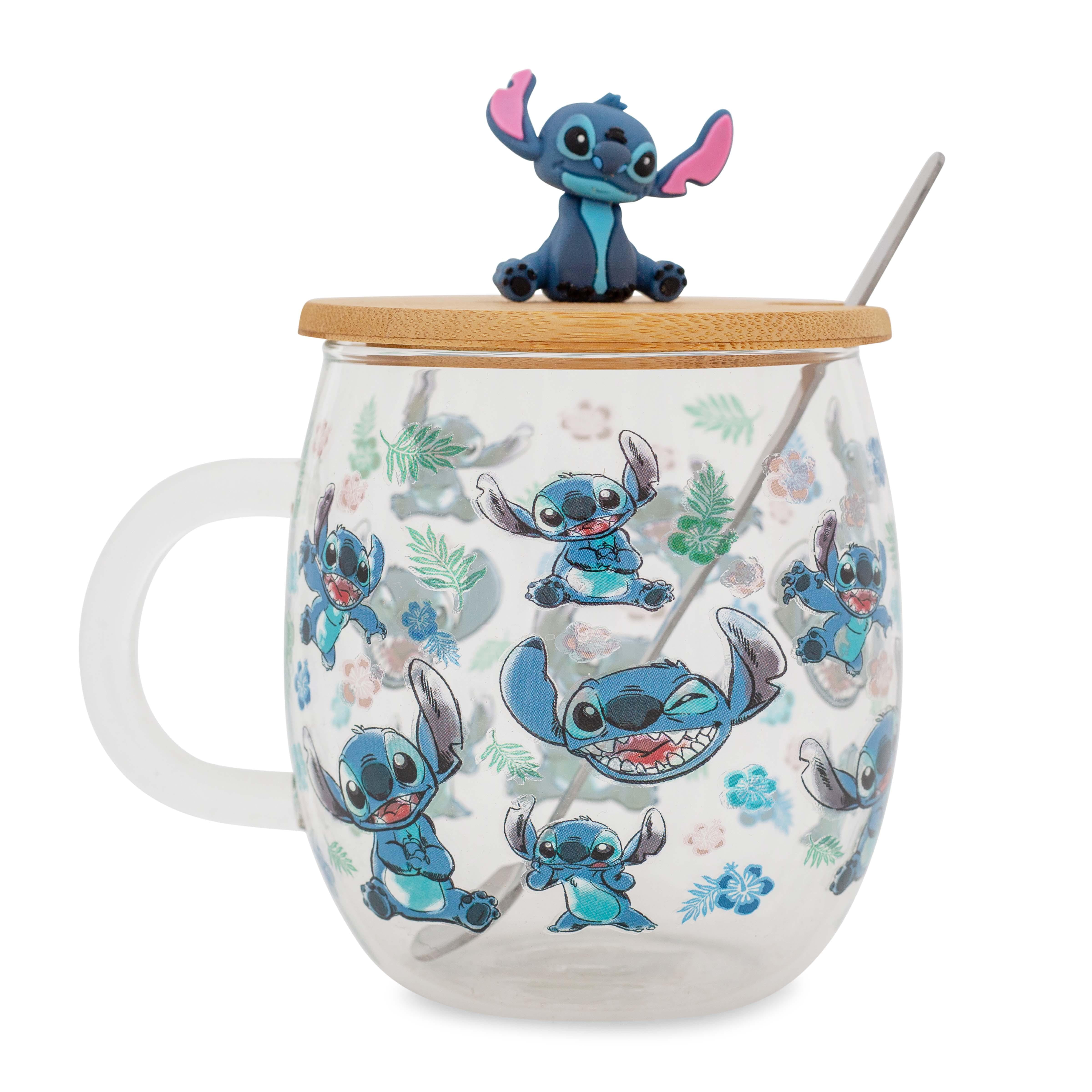 Disney Lilo & Stitch Expressions Glass Mug With Lid and Spoon | Holds ...