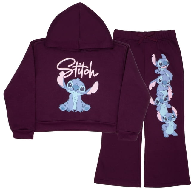 Disney Lilo & Stitch Girl's 2-Piece Fleece Set - Stitch Pullover Hooded ...