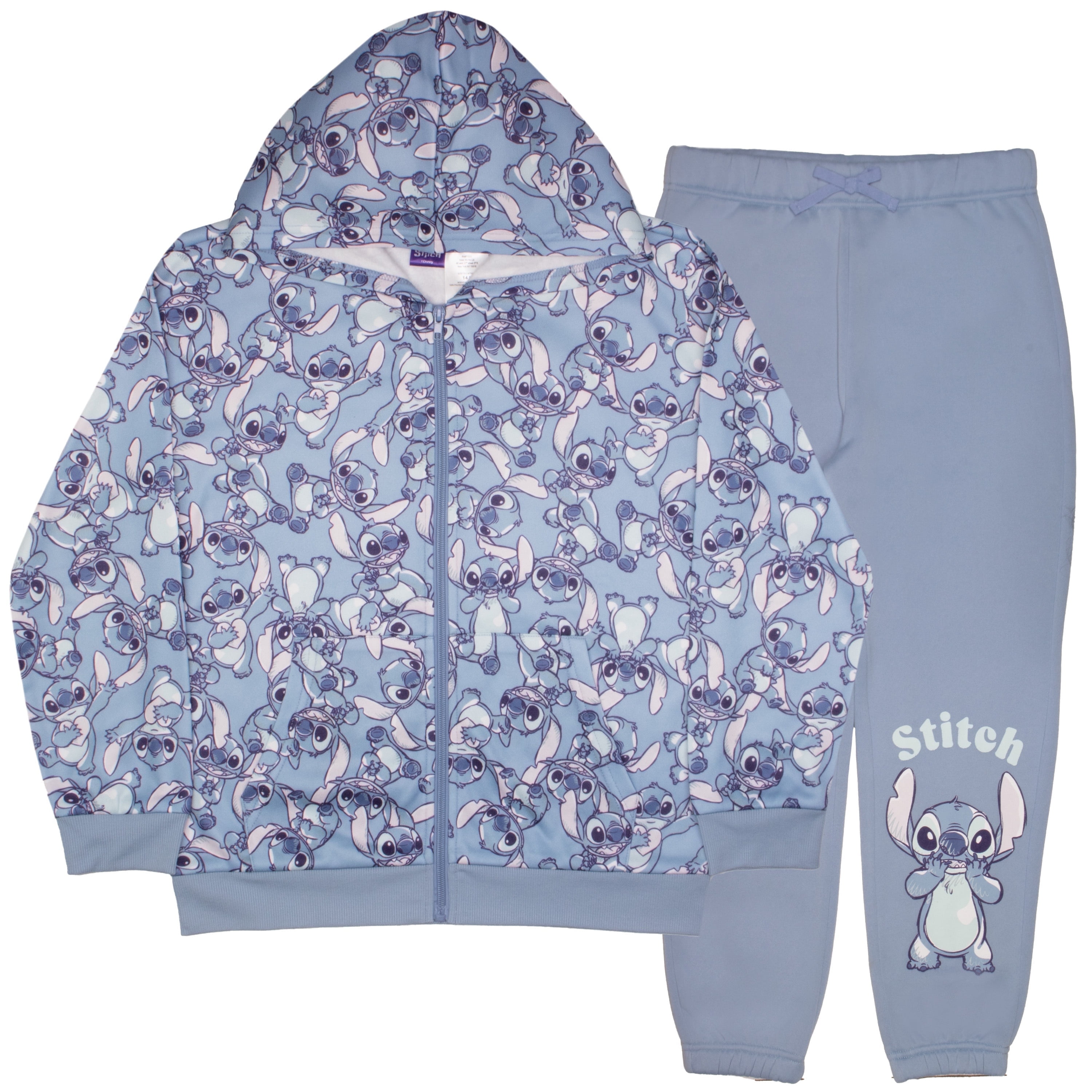 Disney Lilo & Stitch Girl's 2-Piece Fleece Set - Stitch and Angel Zip-Up Hooded Sweatshirt and ...
