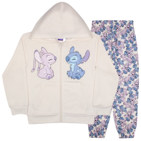 Disney Lilo & Stitch Girl's 2-Piece Fleece Set - Stitch and Angel Zip ...