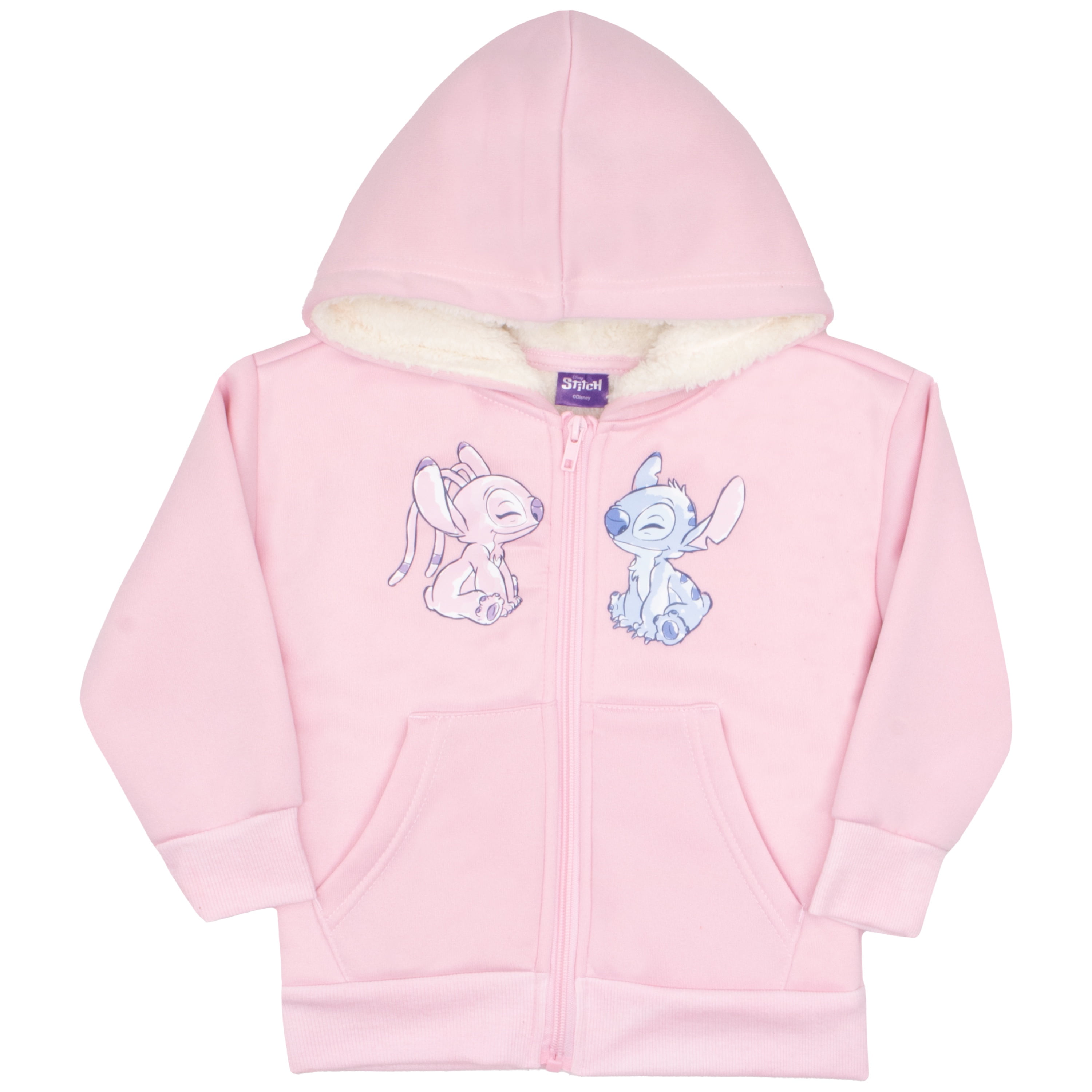 Disney Lilo & Stitch Girls Sherpa Zip-Up Hoodie Graphic Print Design Hooded Sweatshirt for Kids ...