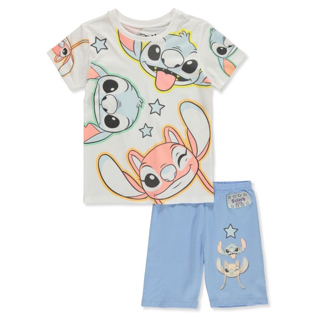 Disney Lilo & Stitch Girls' 2-Piece Bike Shorts Set Outfit - light blue, 4 - 5 (Little Girls ...