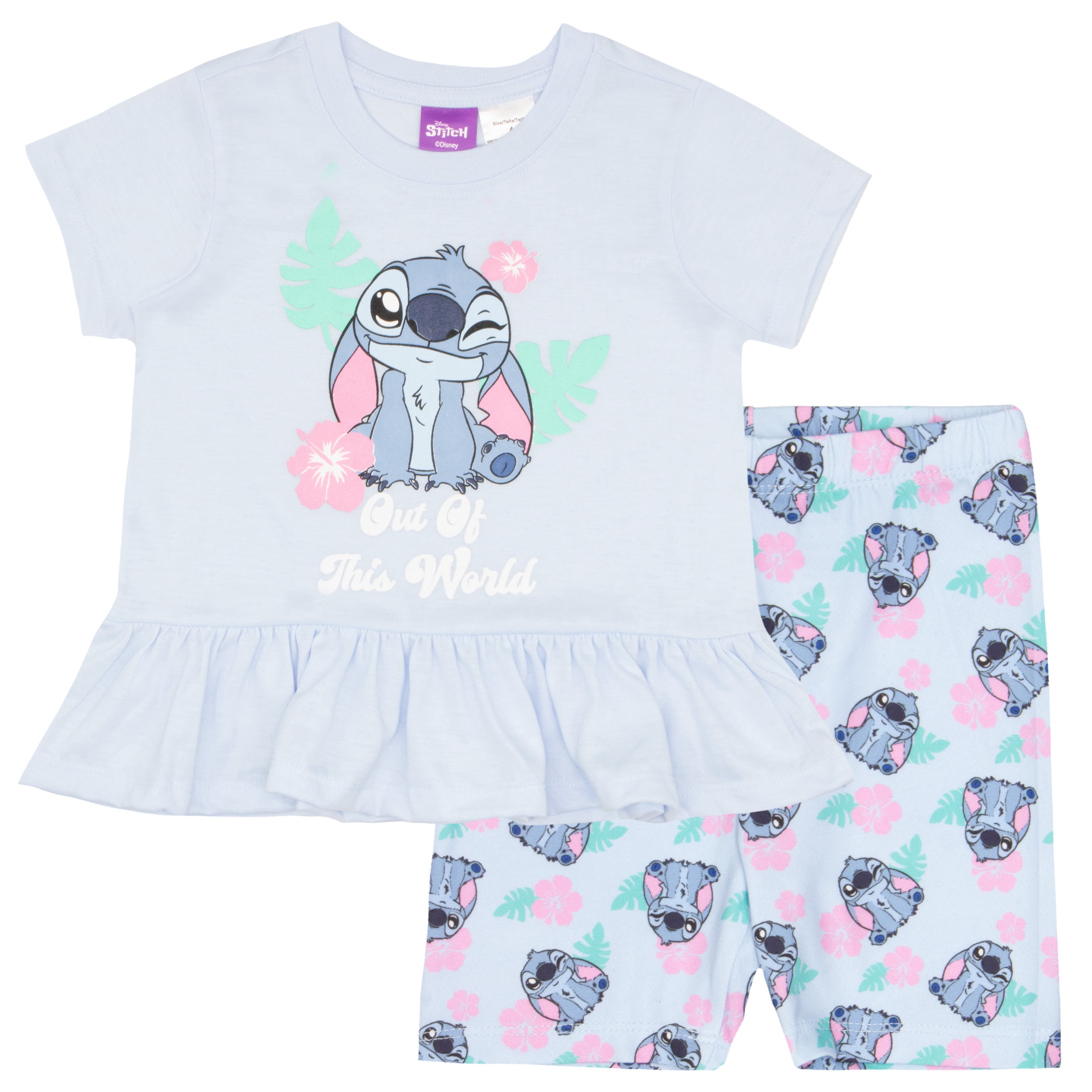 Disney Lilo & Stitch Girls 2-Piece Set - Ruffle Hem Short Sleeve ...