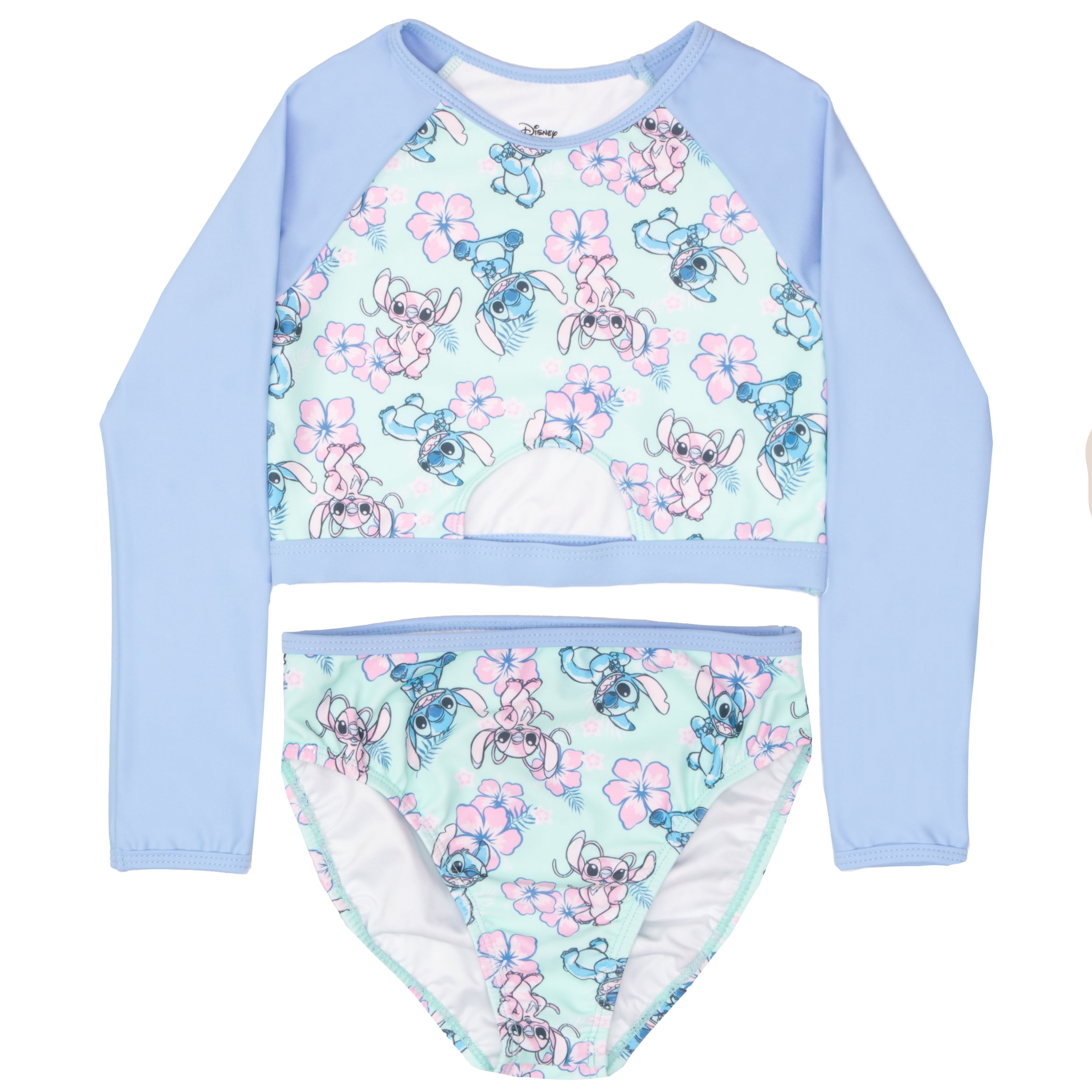 Disney Lilo & Stitch Girls 2-Piece Swimsuit Set, Long-Sleeved Rash ...