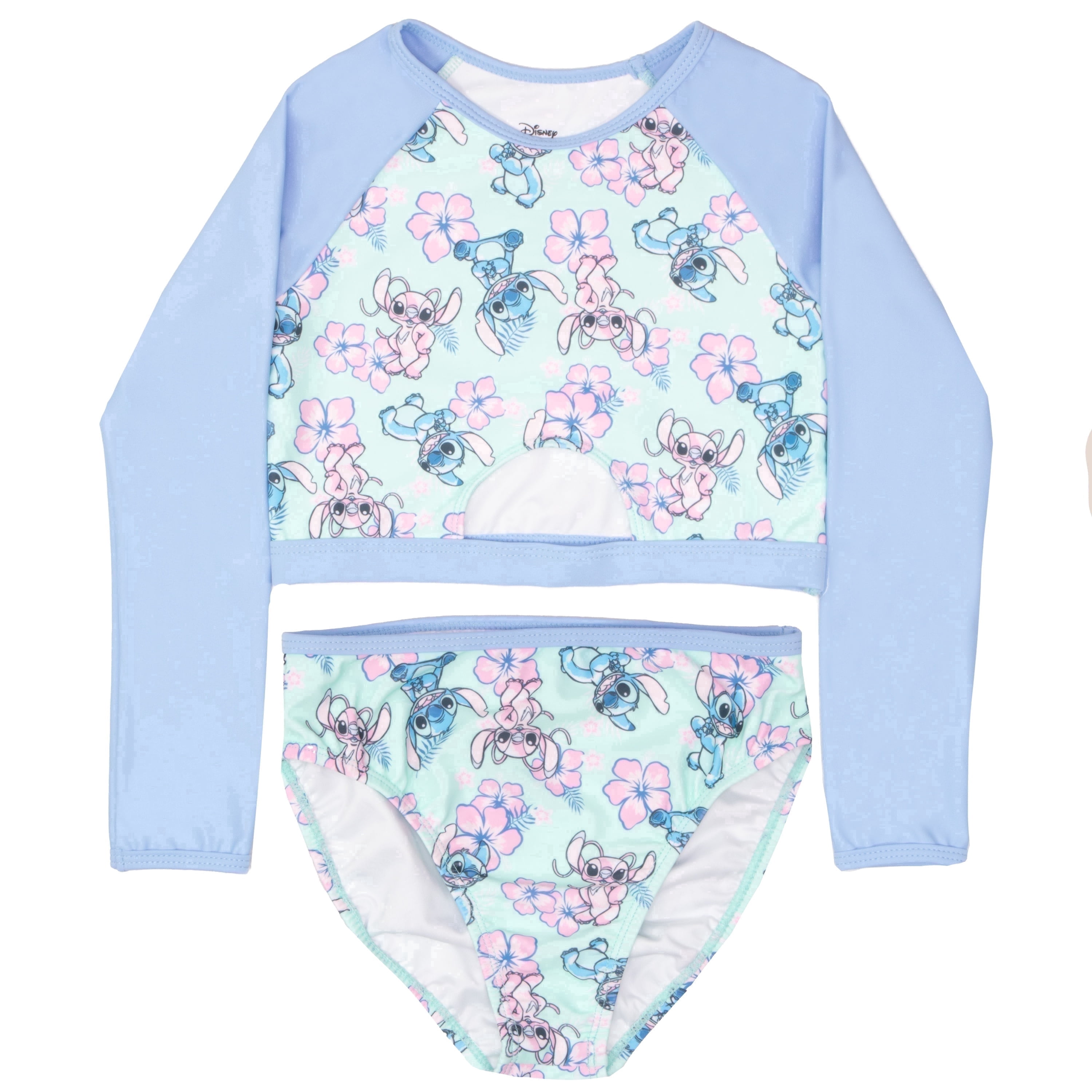 Disney Lilo & Stitch Girls Swimsuit, Rash Guard and Bikini Bottoms ...