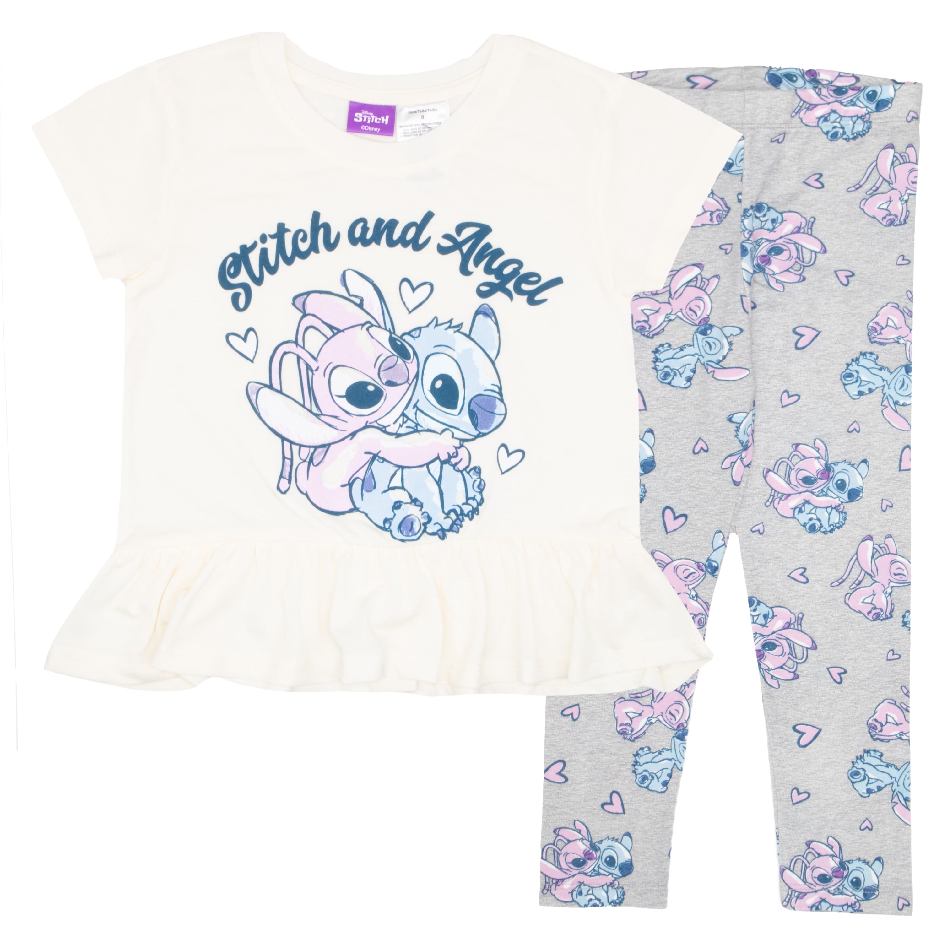 Disney Lilo & Stitch Girls Short Sleeve Ruffle Hem T-Shirt & Leggings ...
