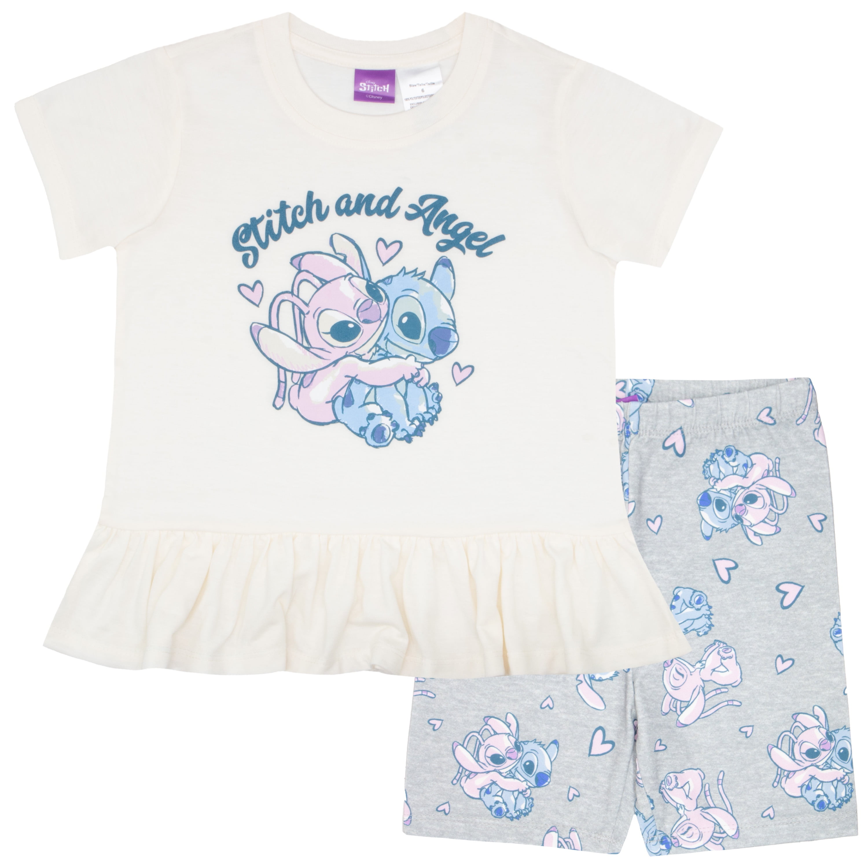 Disney Lilo & Stitch Girls Stitch and Angel 2-Piece Ruffle Hem Short ...