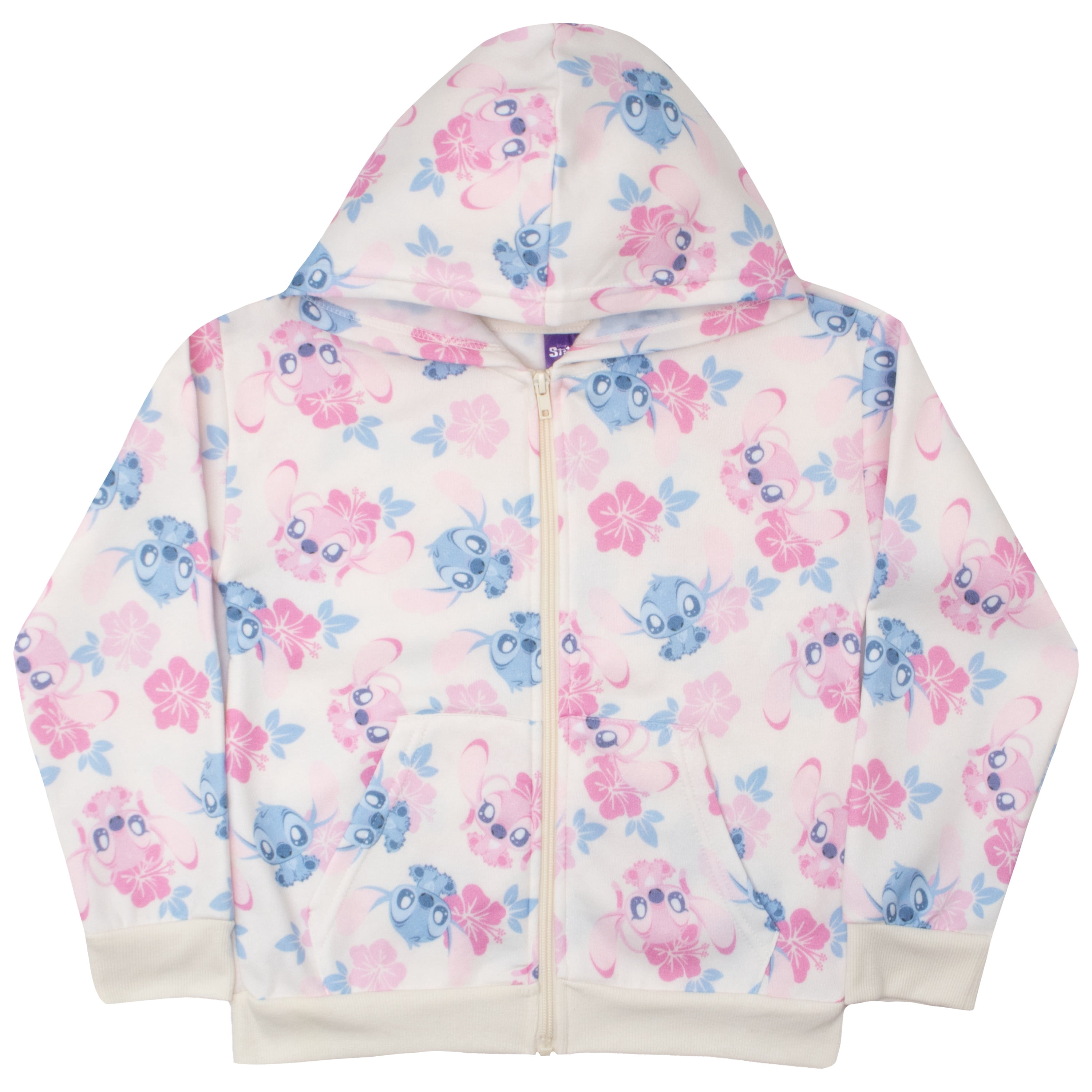 Disney Lilo & Stitch Girls Zip-Up Hoodie with Stitch and Angel All-Over ...